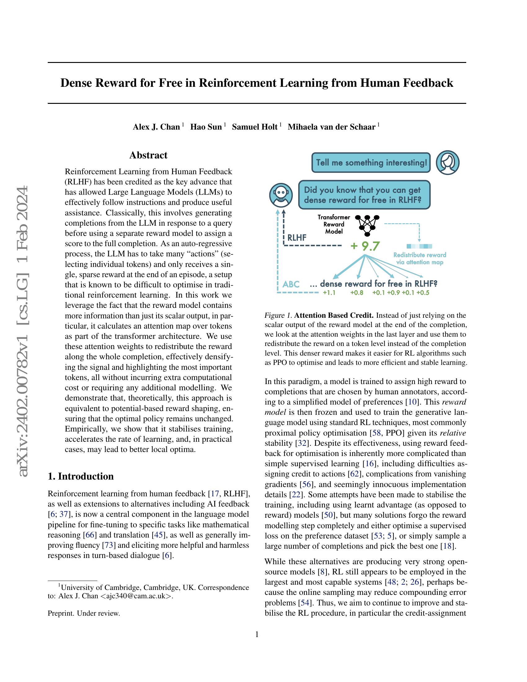 Dense Reward for Free in Reinforcement Learning from Human Feedback - 智源社区论文