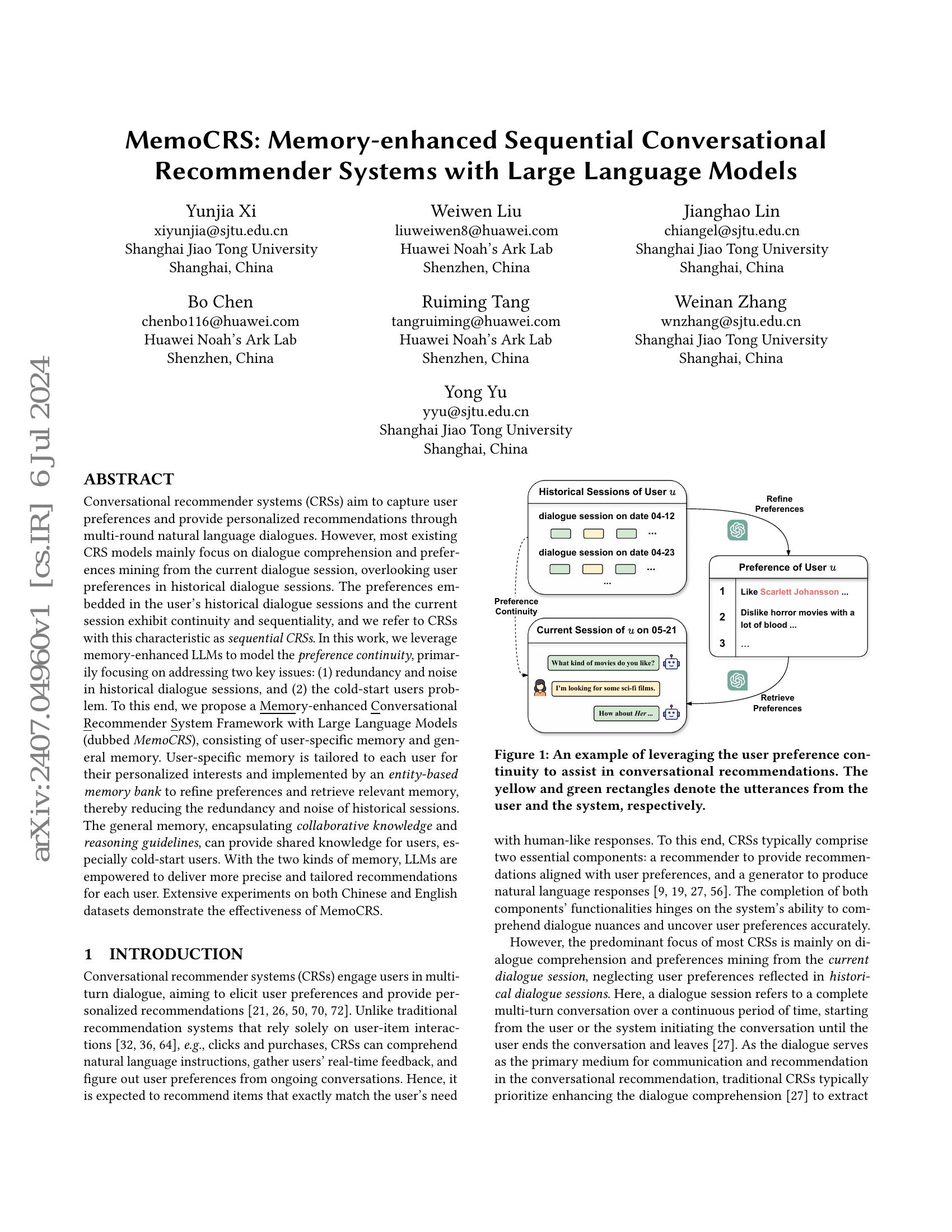 MemoCRS: Memory-enhanced Sequential Conversational Recommender Systems with Large Language ...