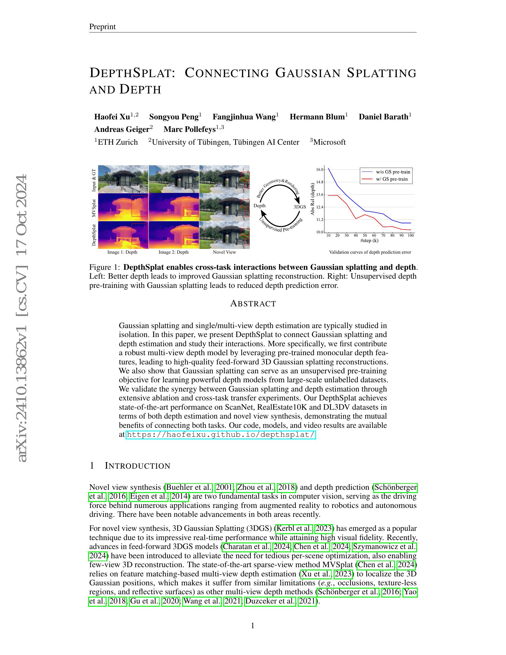 DepthSplat: Connecting Gaussian Splatting and Depth - 智源社区论文