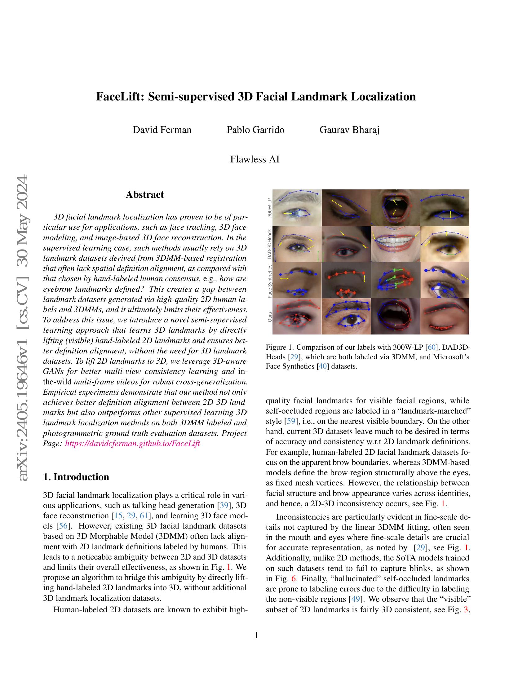 FaceLift: Semi-supervised 3D Facial Landmark Localization - 智源社区论文