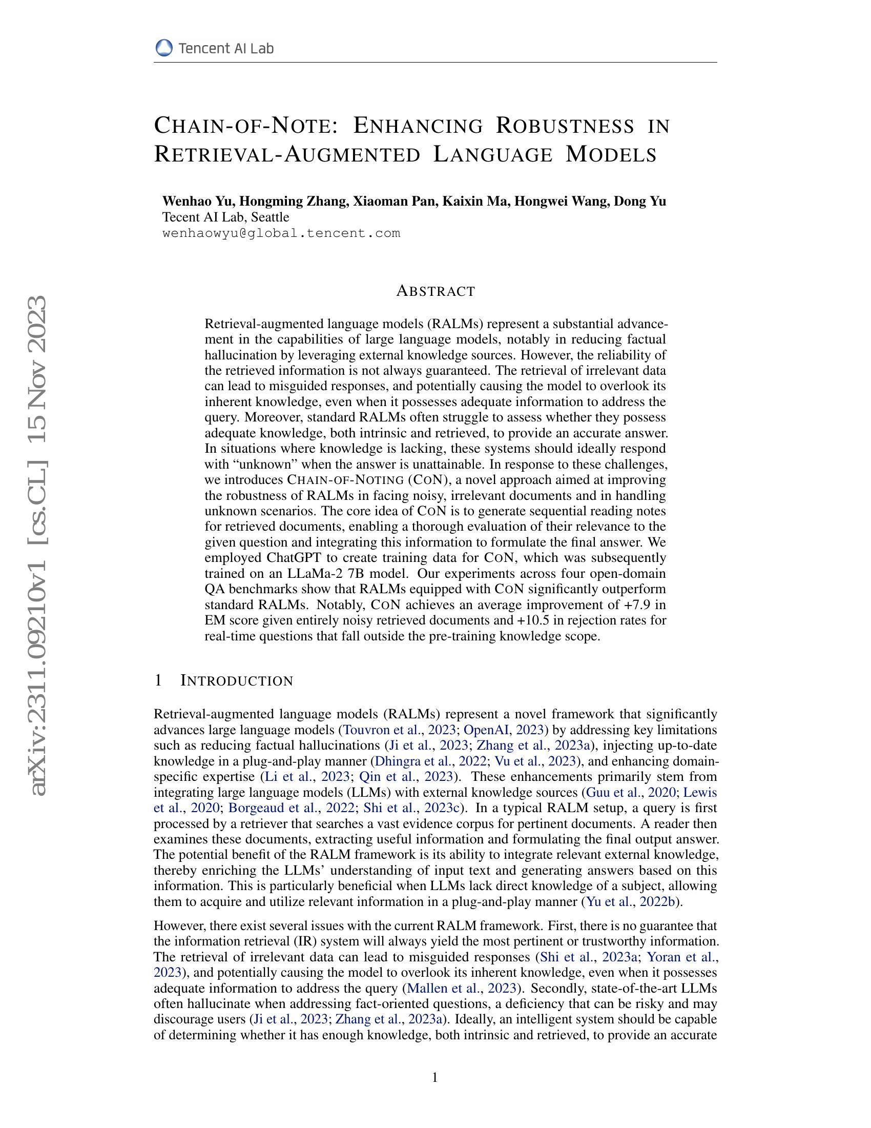 Chain-of-Note: Enhancing Robustness in Retrieval-Augmented Language Models - 智源社区论文