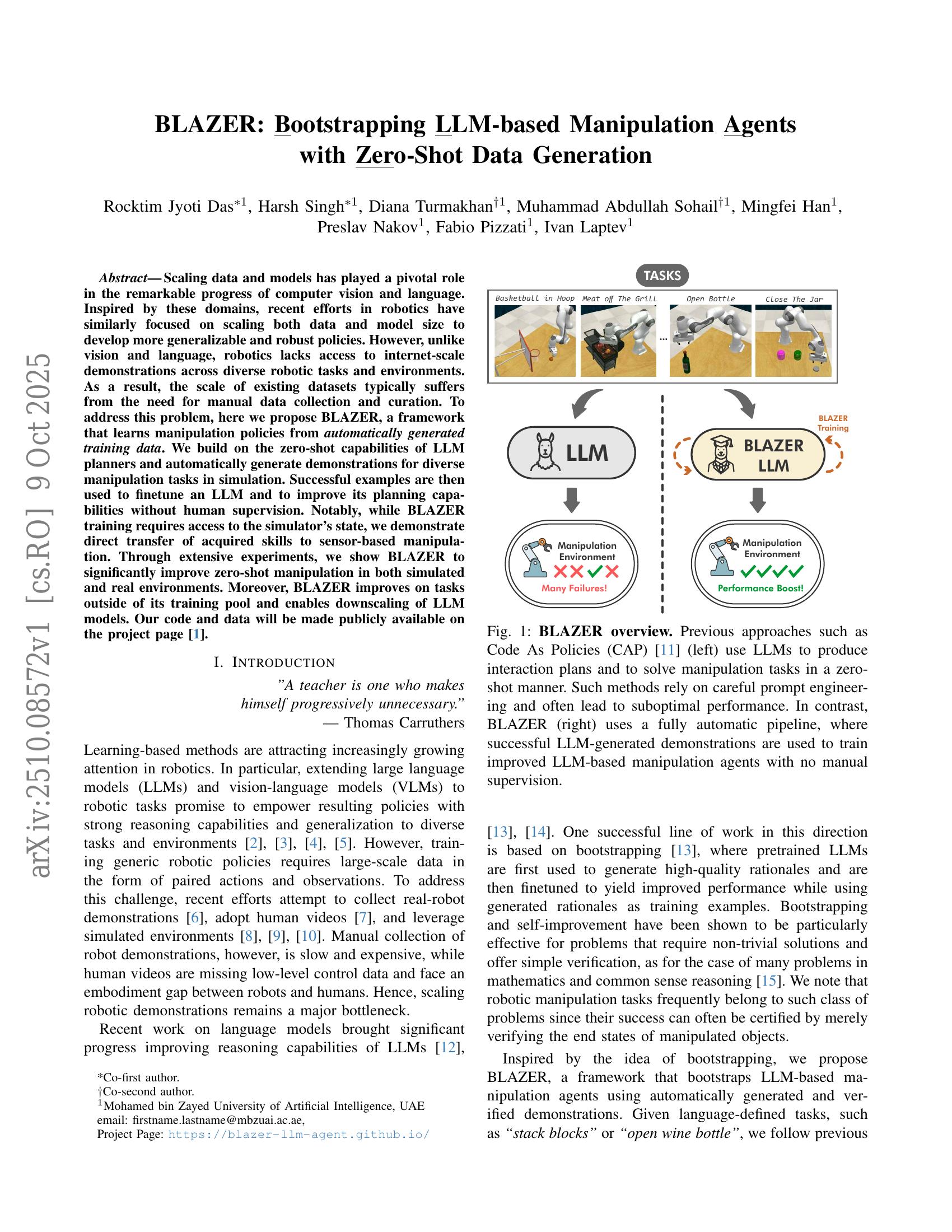 BLAZER: Bootstrapping LLM-based Manipulation Agents with Zero-Shot Data ...