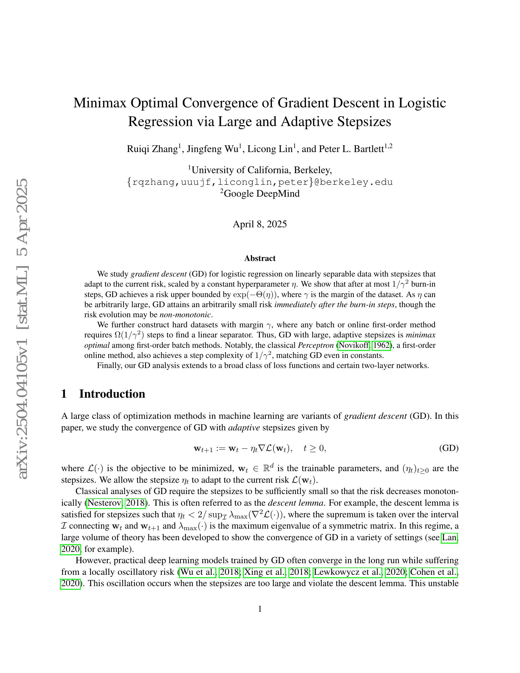 Minimax Optimal Convergence of Gradient Descent in Logistic Regression ...