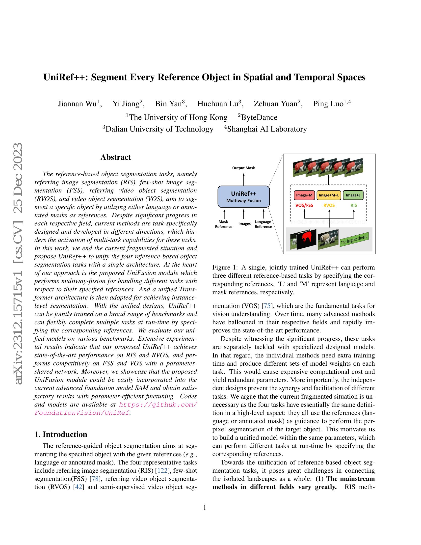 UniRef++: Segment Every Reference Object in Spatial and Temporal Spaces - 智源社区论文