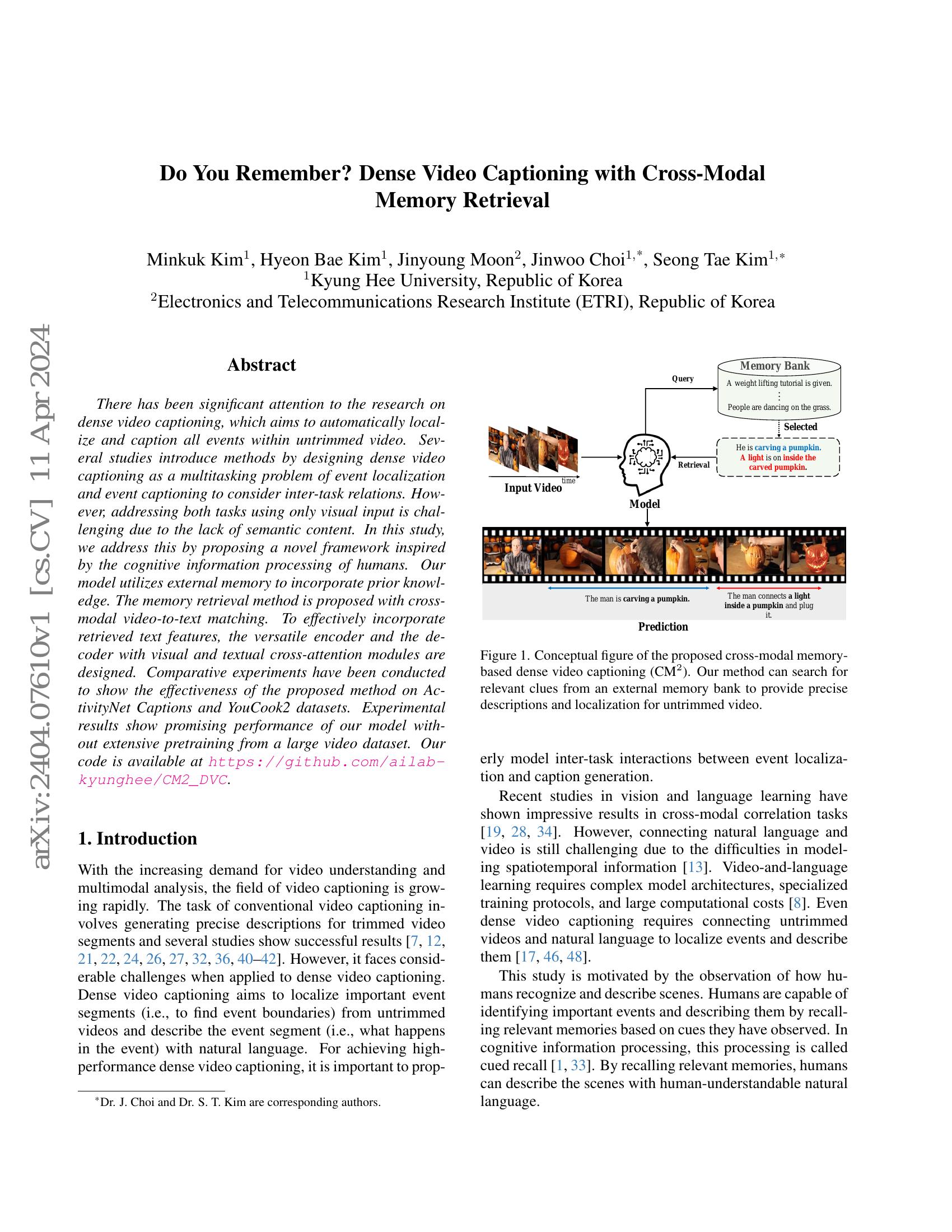 Do You Remember? Dense Video Captioning with Cross-Modal Memory Retrieval - 智源社区论文