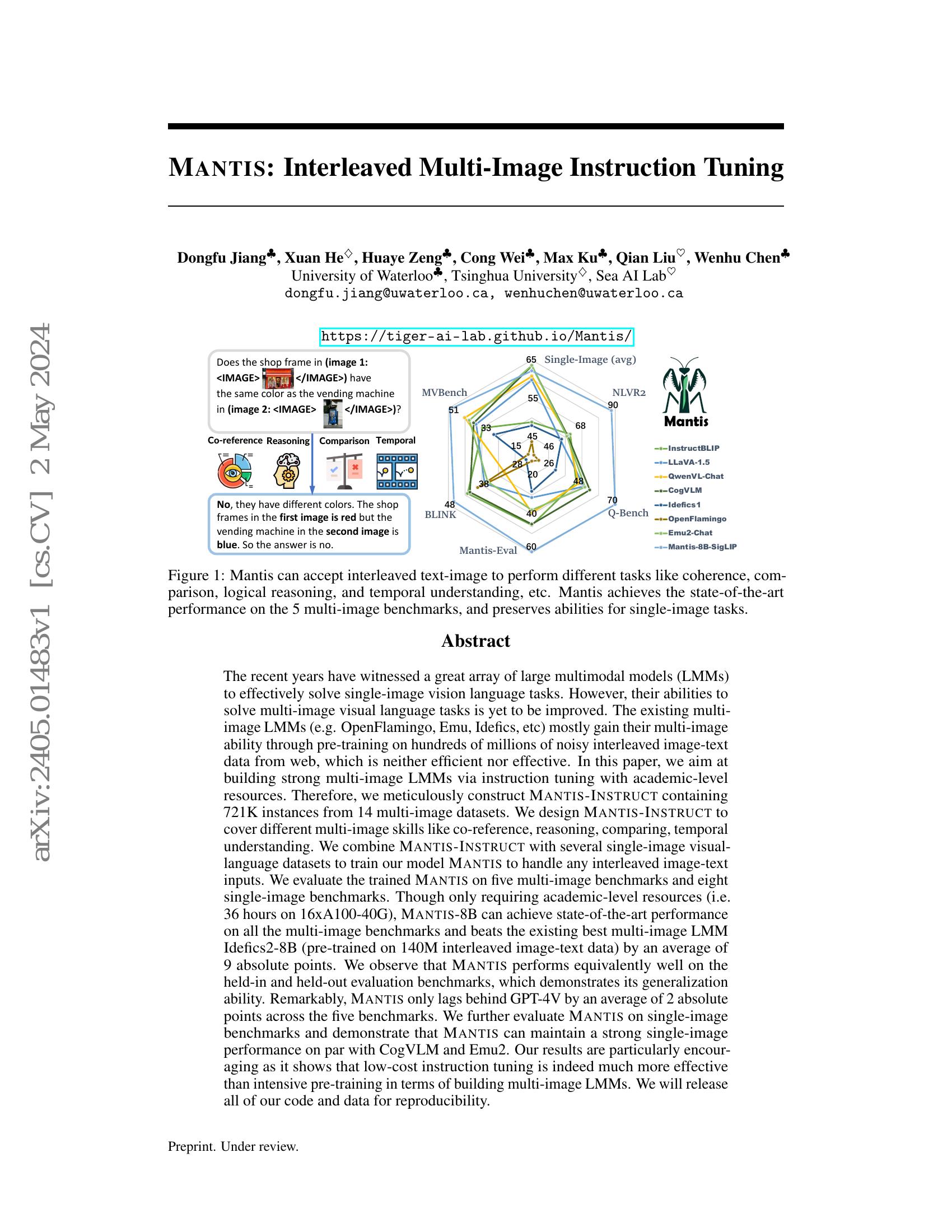 MANTIS: Interleaved Multi-Image Instruction Tuning - 智源社区论文
