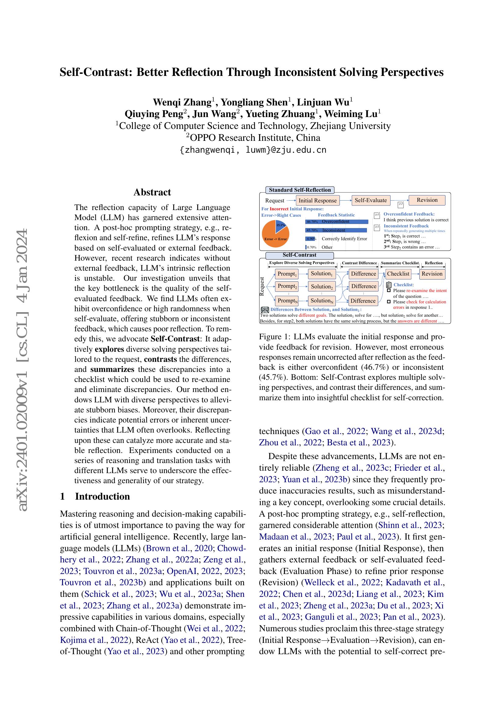 Self-Contrast: Better Reflection Through Inconsistent Solving Perspectives - 智源社区论文
