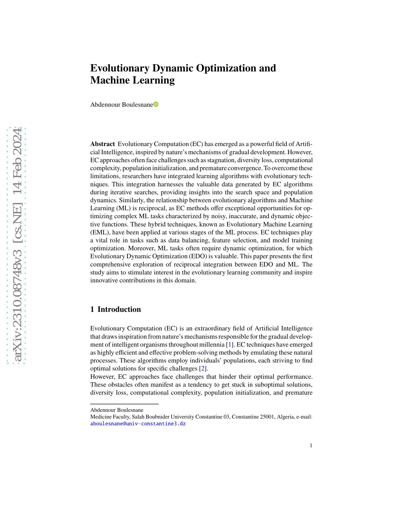 Evolutionary Dynamic Optimization and Machine Learning - 智源社区论文