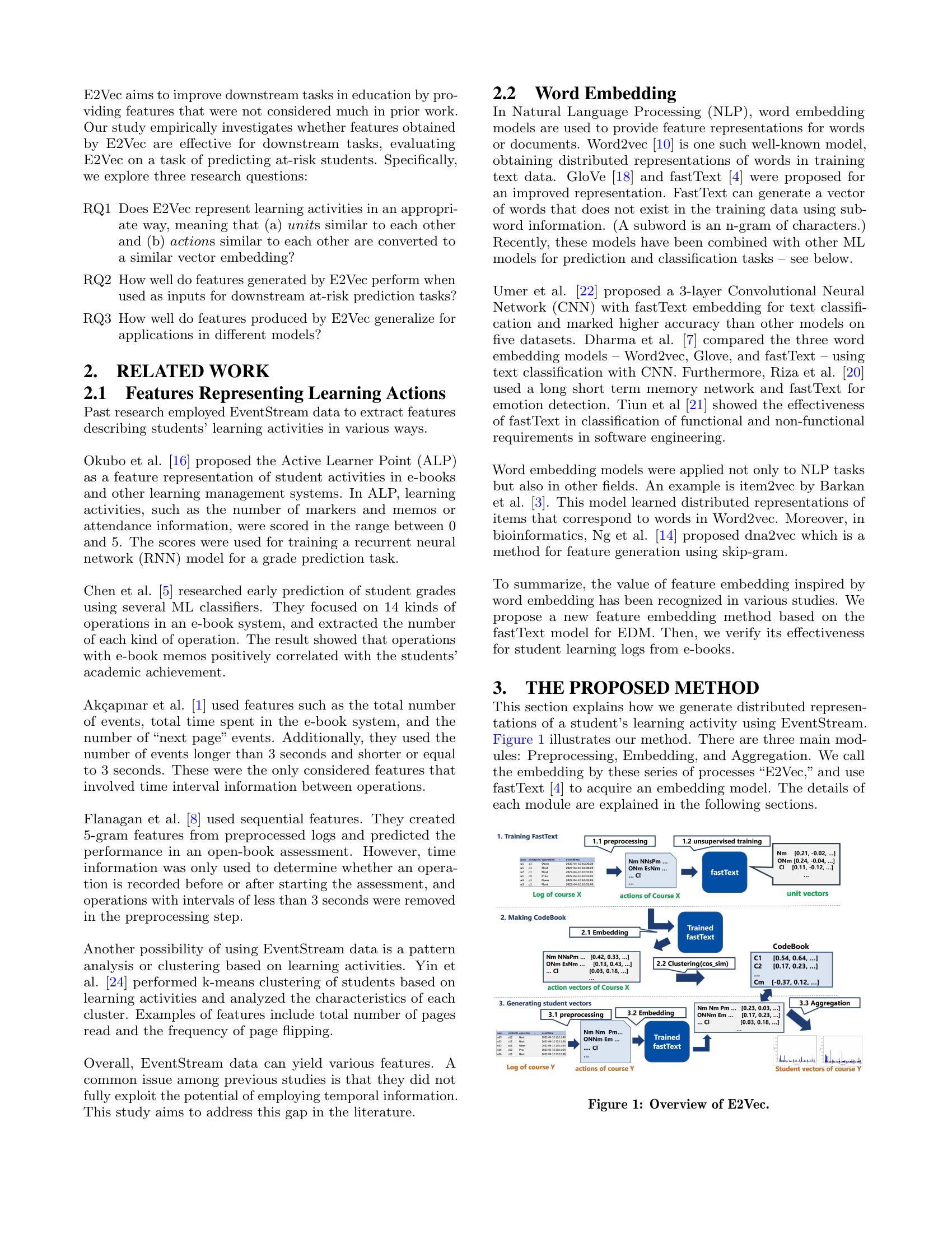 E2Vec: Feature Embedding with Temporal Information for Analyzing Student Actions in E-Book ...
