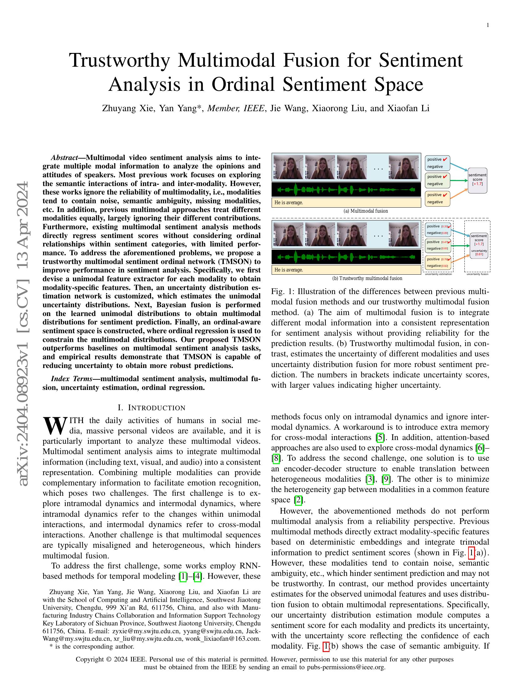 Trustworthy Multimodal Fusion For Sentiment Analysis In Ordinal Sentiment Space 智源社区论文