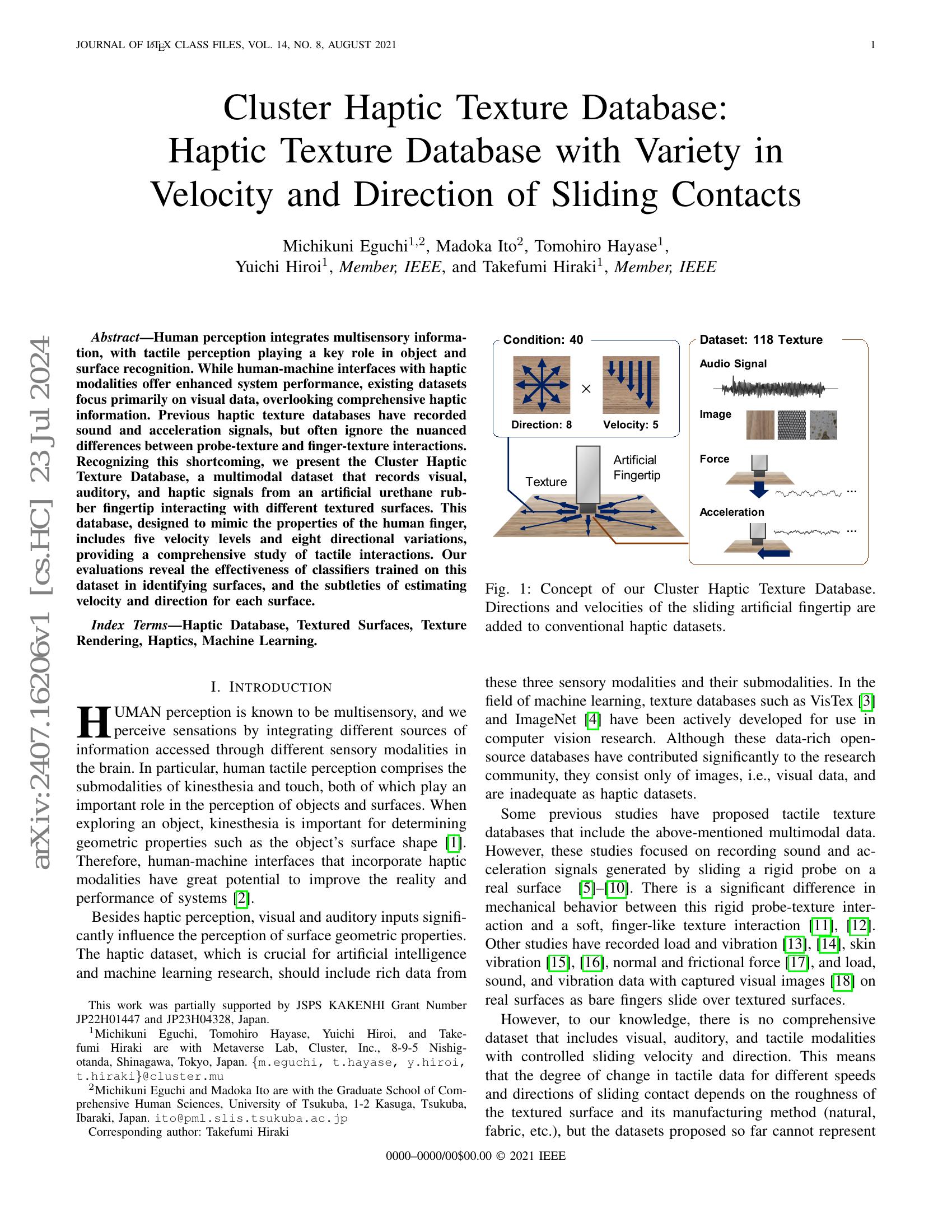 Cluster Haptic Texture Database: Haptic Texture Database with Variety ...