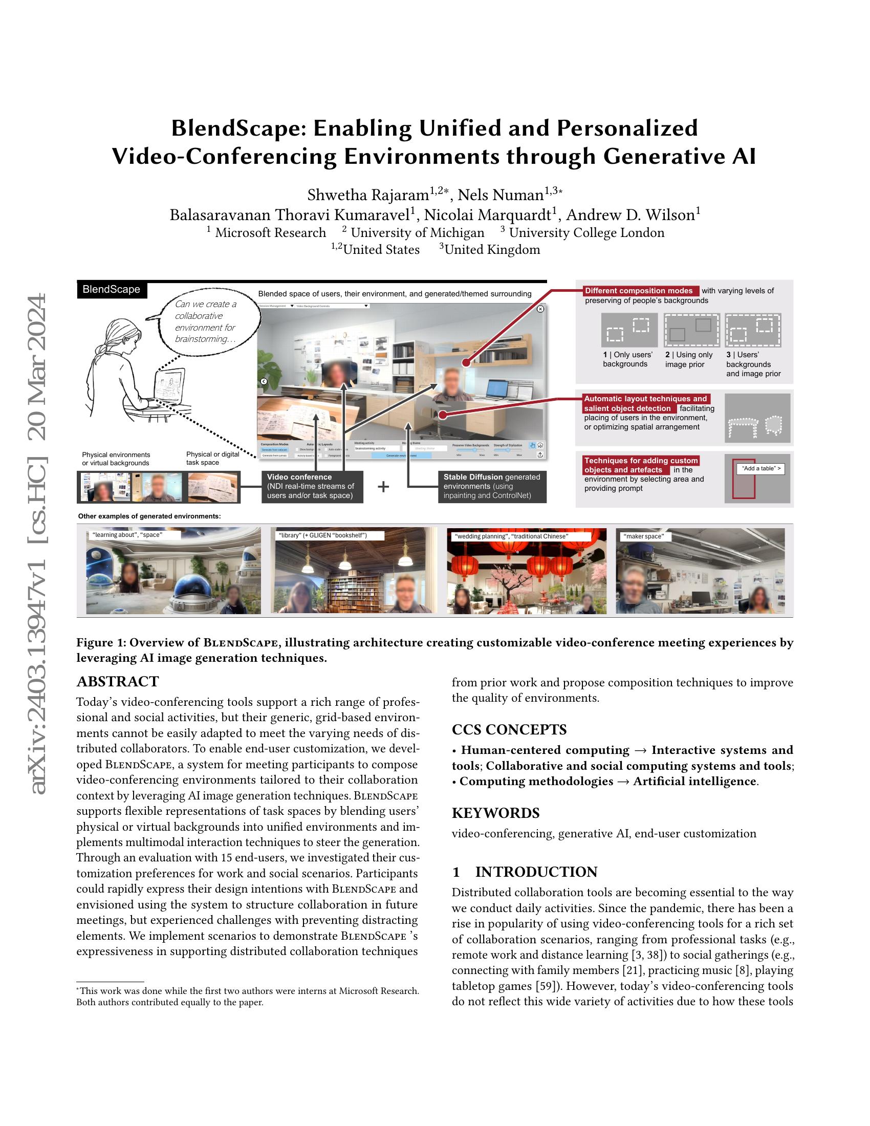 BlendScape: Enabling Unified and Personalized Video-Conferencing Environments through Generative ...