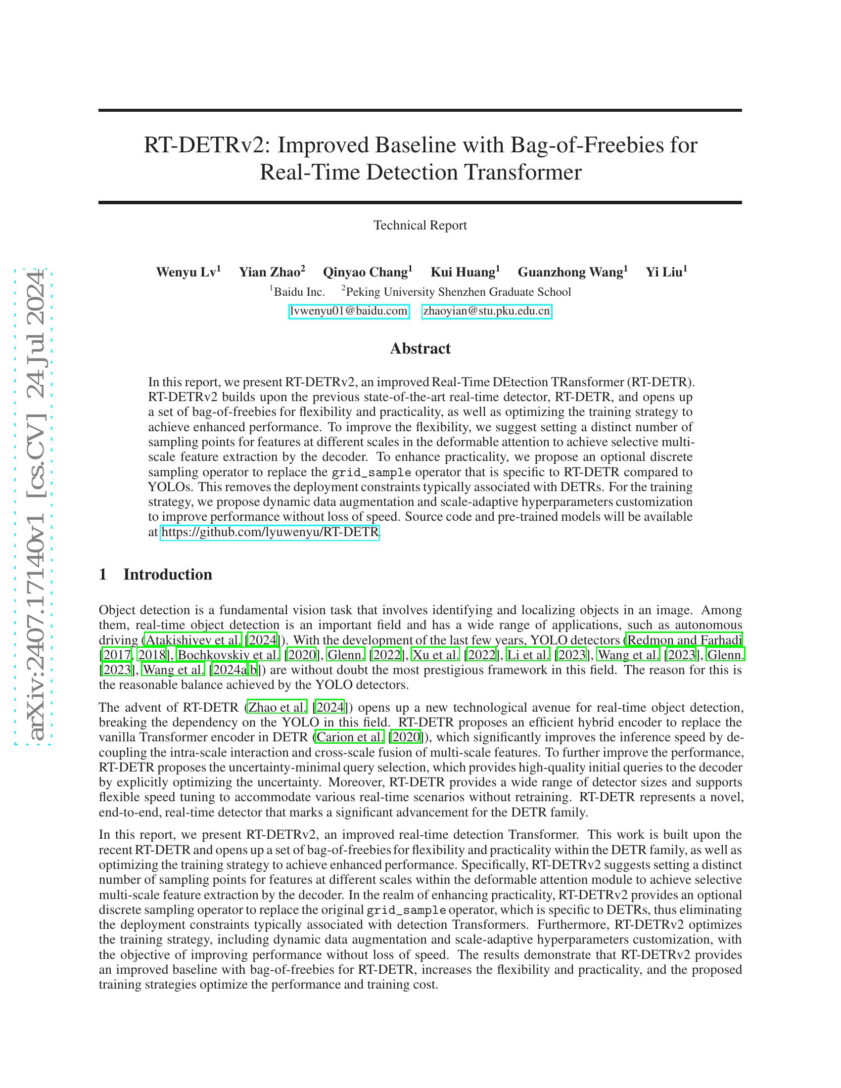 RT-DETRv2: Improved Baseline with Bag-of-Freebies for Real-Time Detection Transformer - 智源社区论文