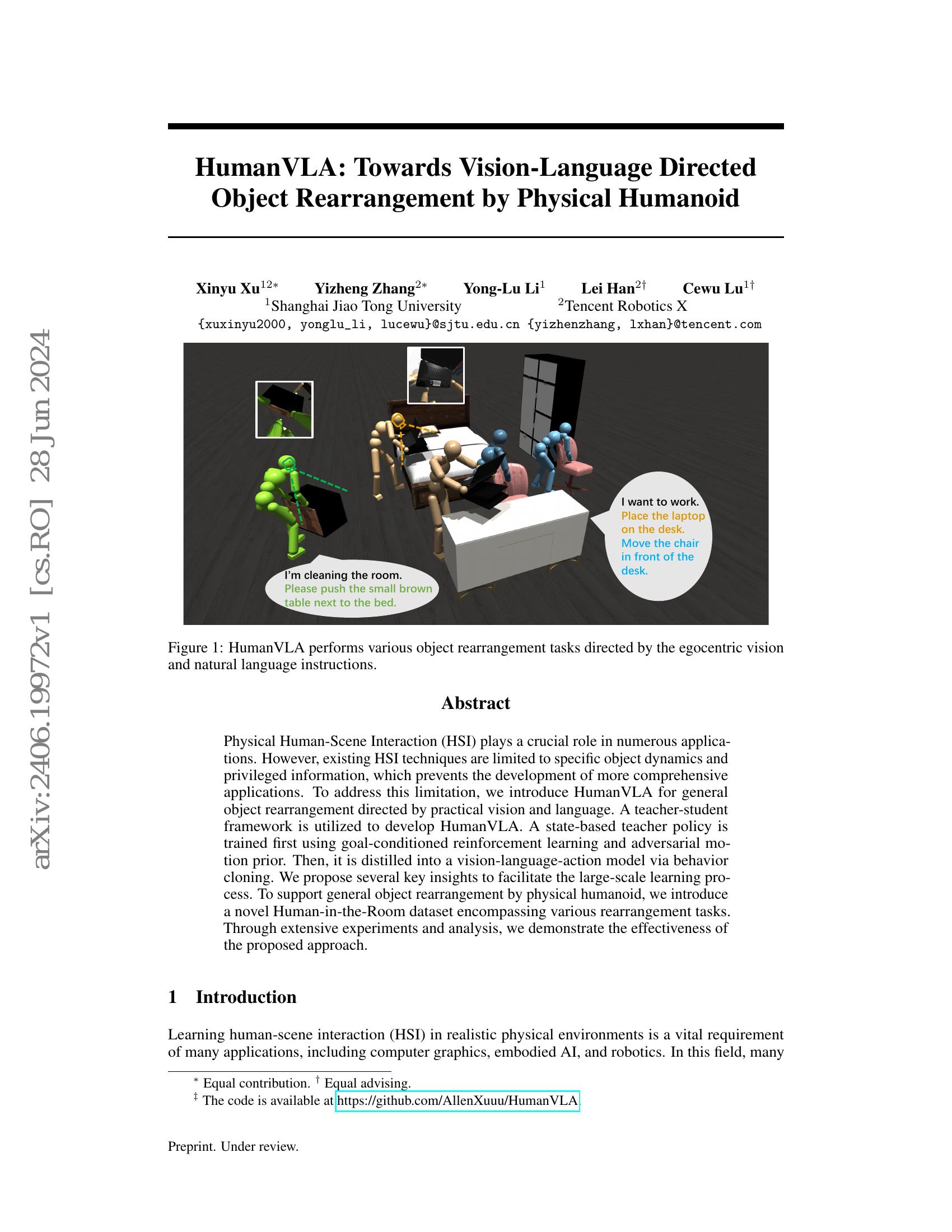 HumanVLA: Towards Vision-Language Directed Object Rearrangement by Physical Humanoid - 智源社区论文
