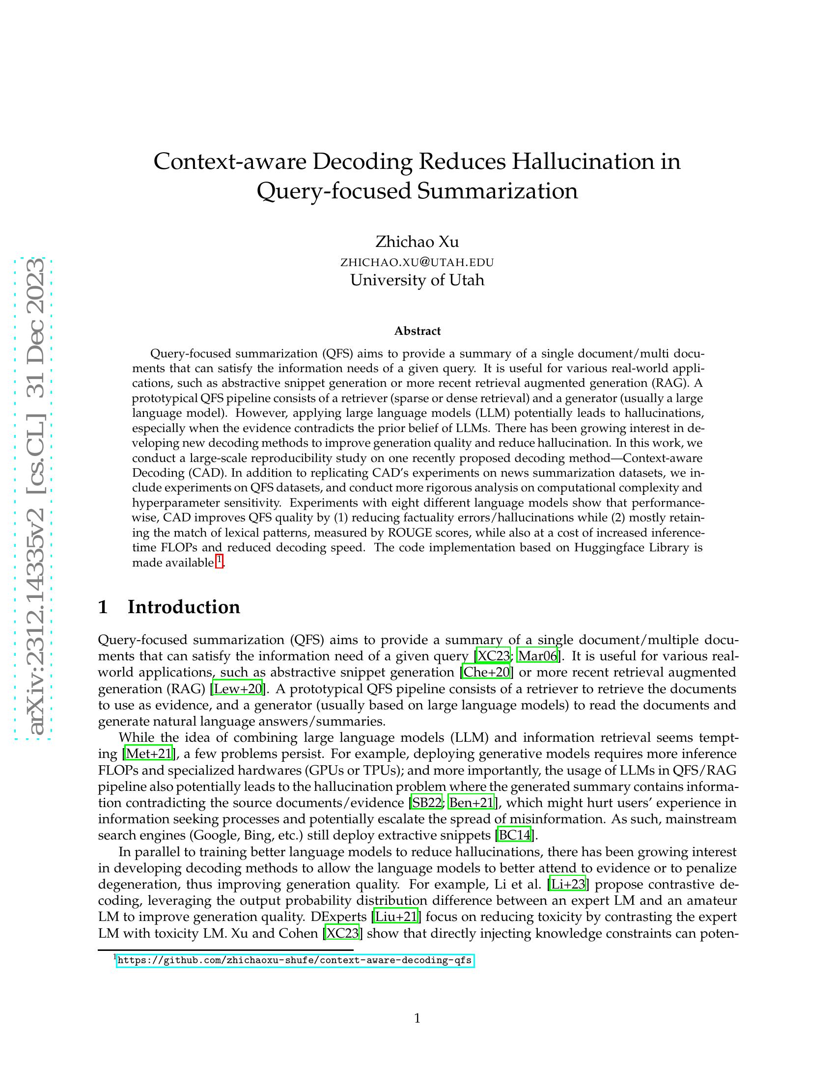 Context-aware Decoding Reduces Hallucination in Query-focused Summarization - 智源社区论文