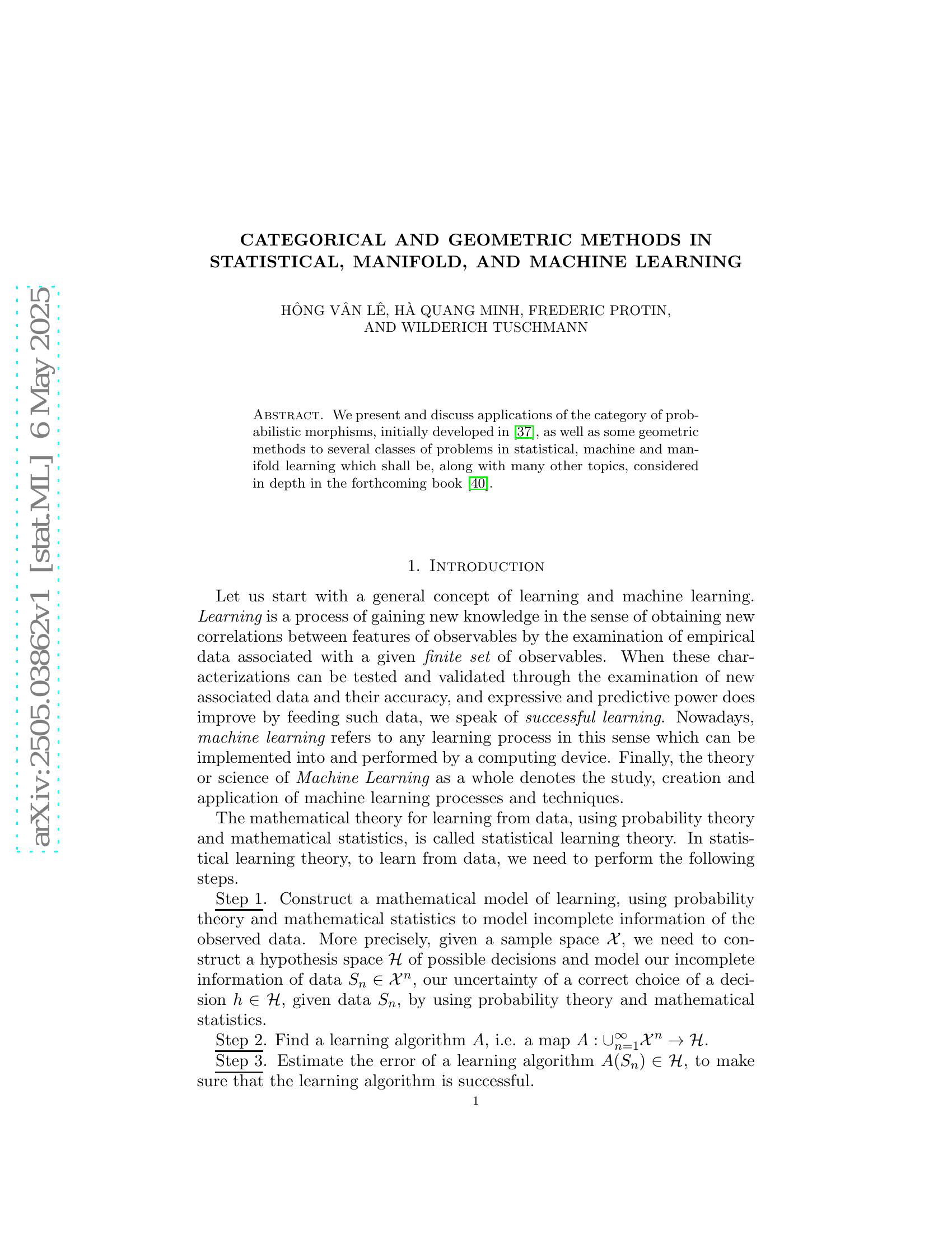 Categorical and geometric methods in statistical, manifold, and machine ...