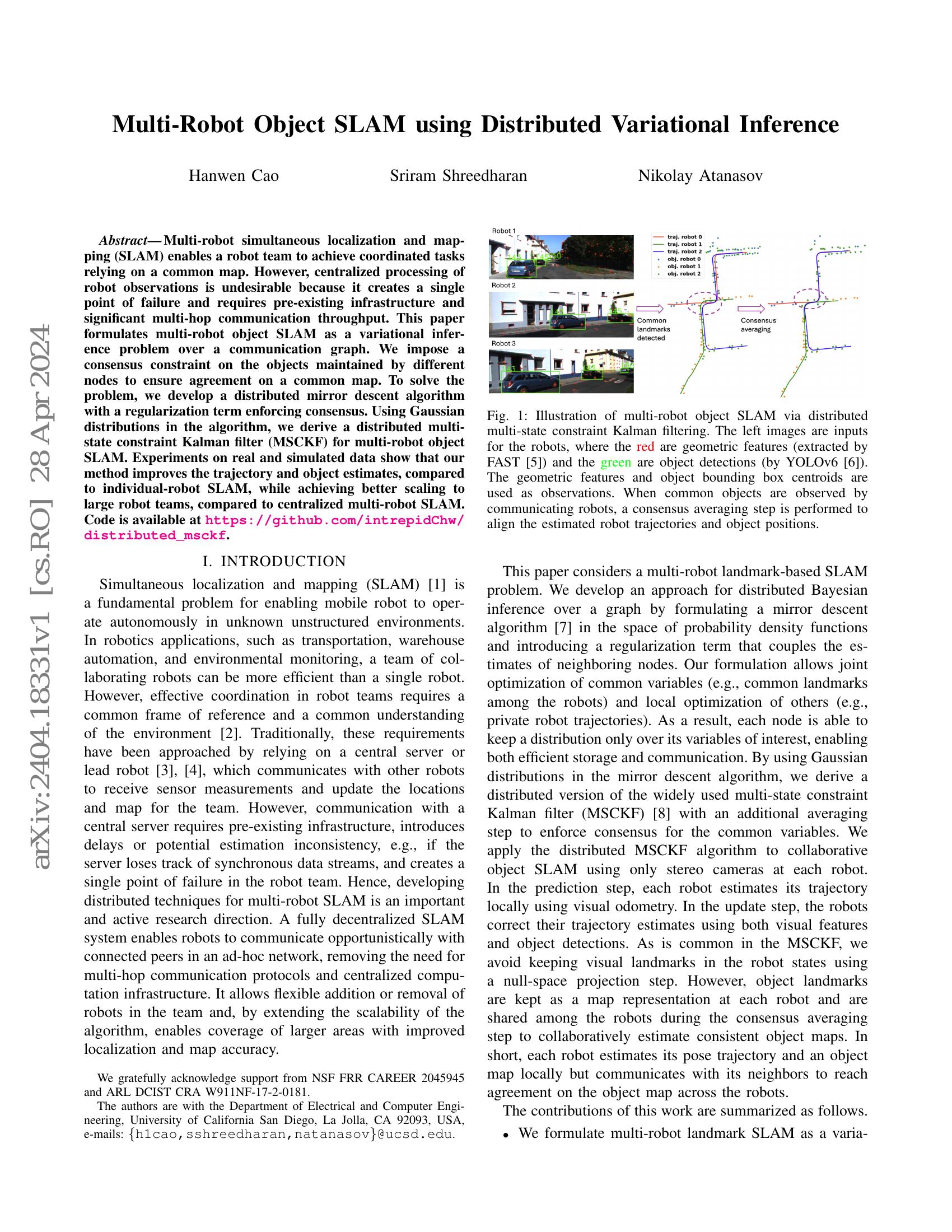 Multi-Robot Object SLAM using Distributed Variational Inference - 智源社区论文