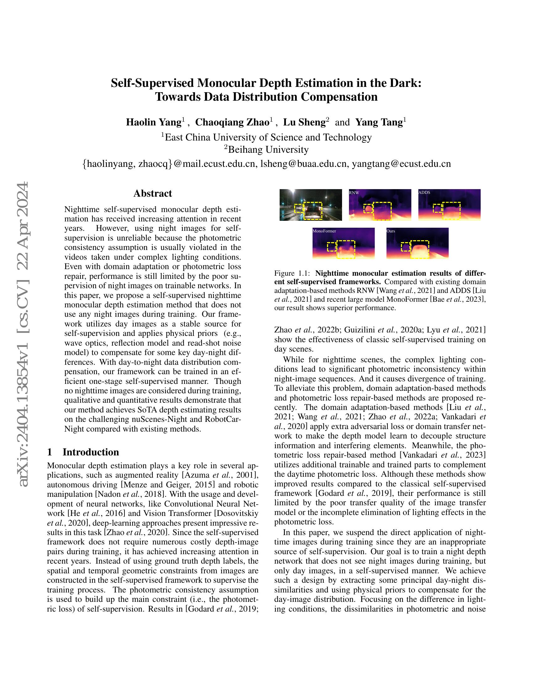 Self-Supervised Monocular Depth Estimation in the Dark: Towards Data Distribution Compensation ...