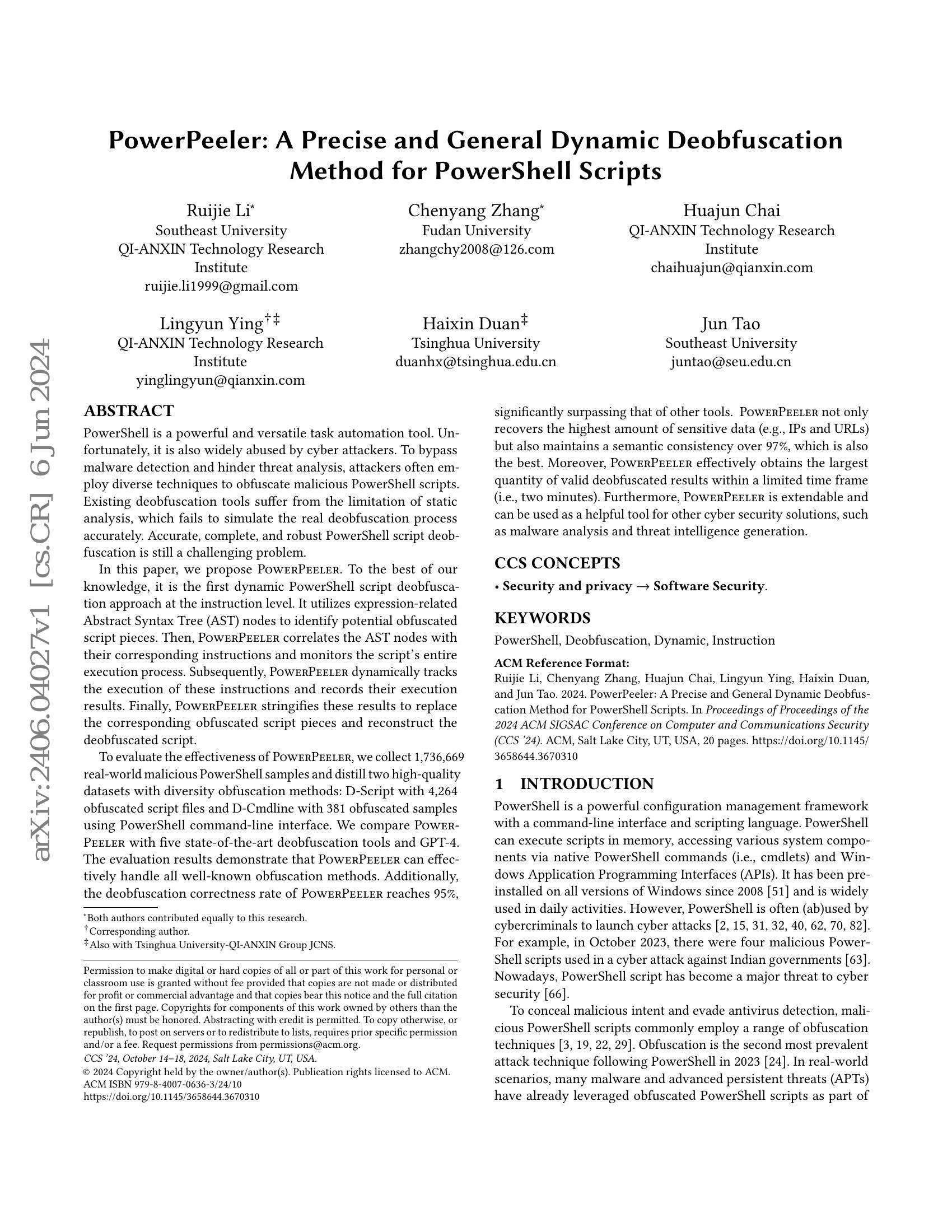 PowerPeeler: A Precise and General Dynamic Deobfuscation Method for PowerShell Scripts - 智源社区论文