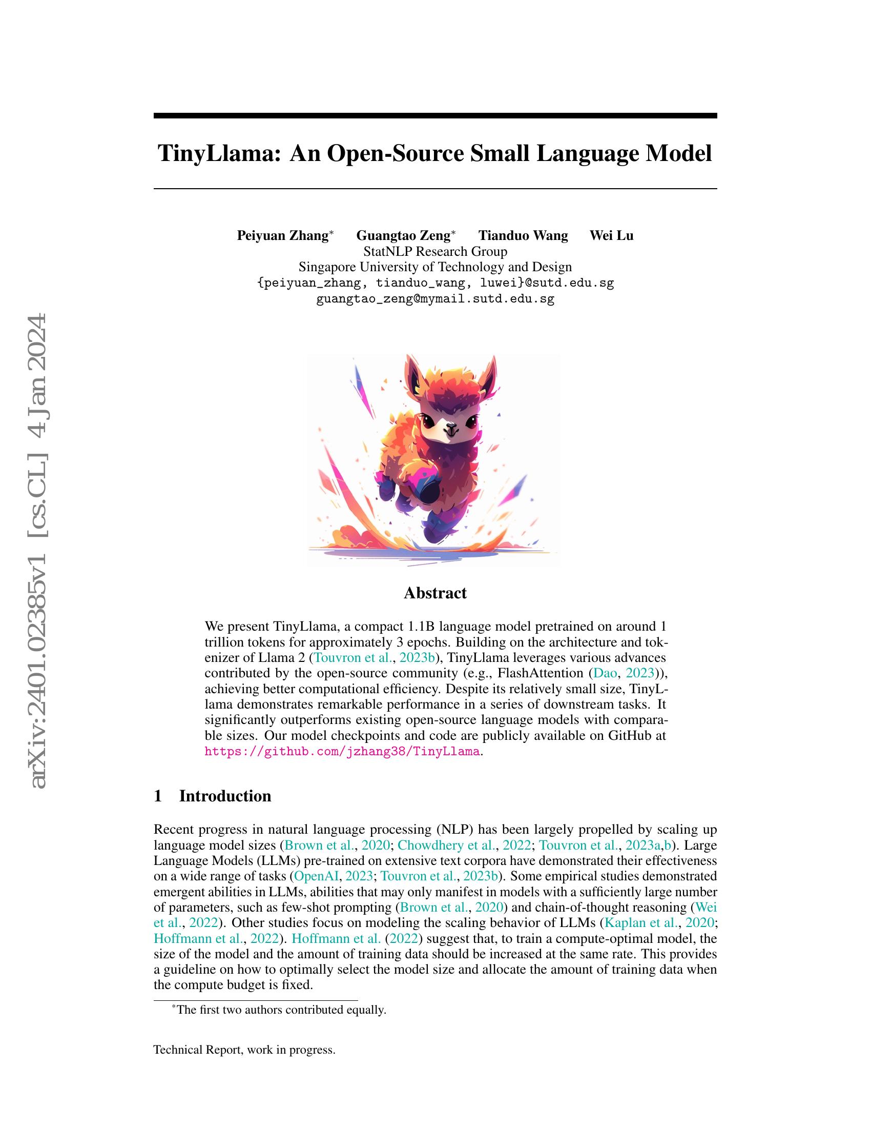 TinyLlama: An Open-Source Small Language Model - 智源社区论文