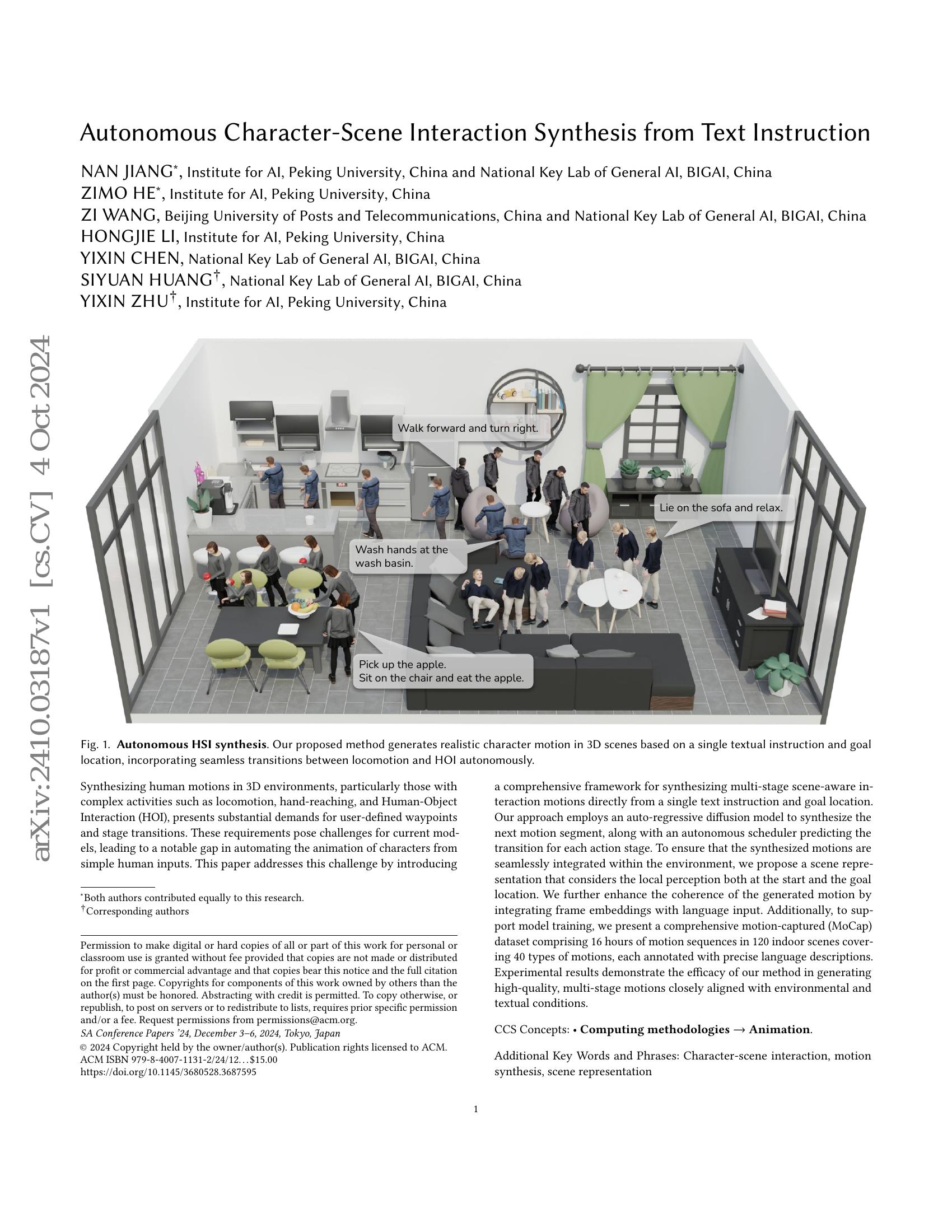 Autonomous Character-Scene Interaction Synthesis from Text Instruction - 智源社区论文