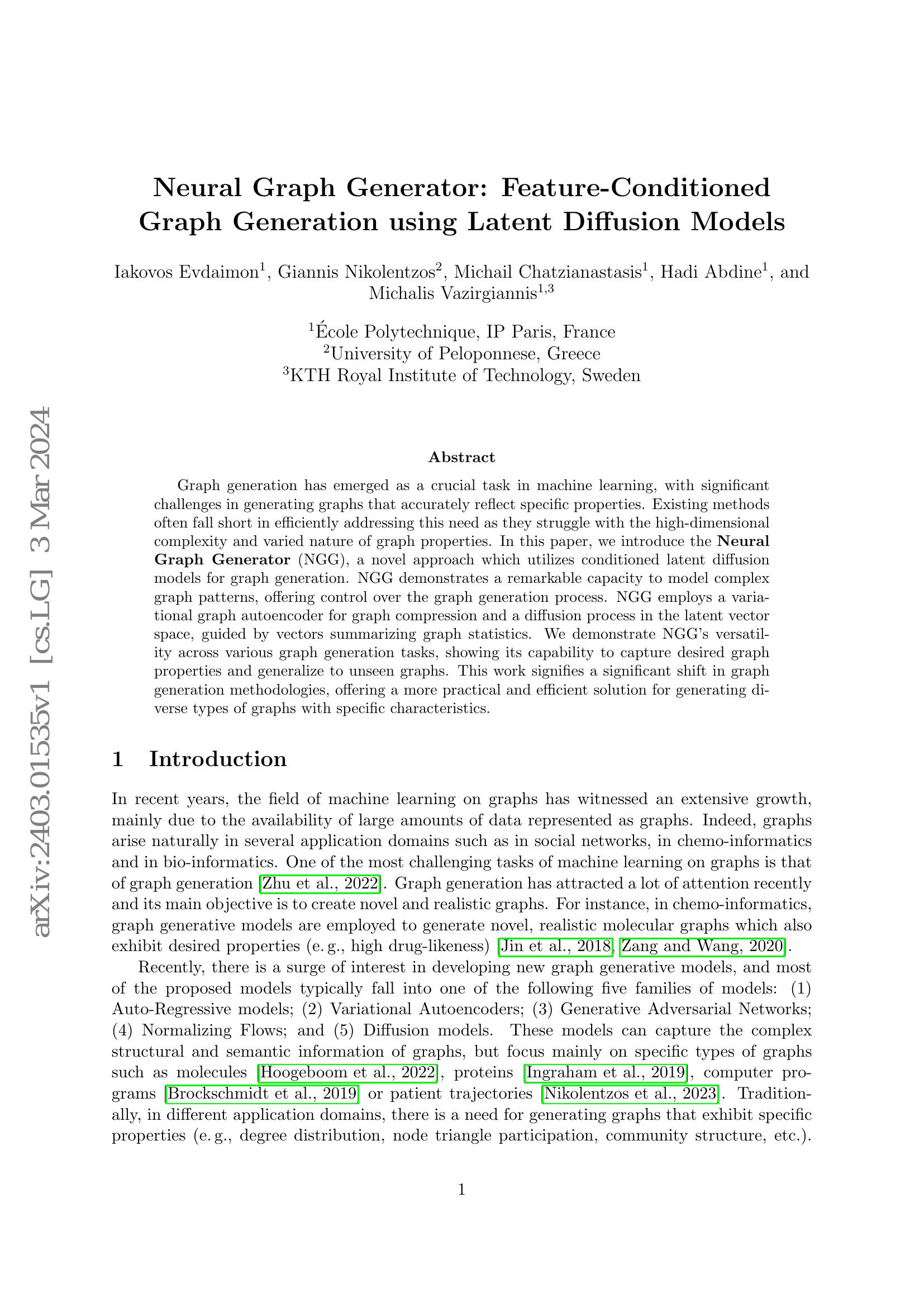 Neural Graph Generator: Feature-Conditioned Graph Generation using Latent Diffusion Models - 智源社区论文
