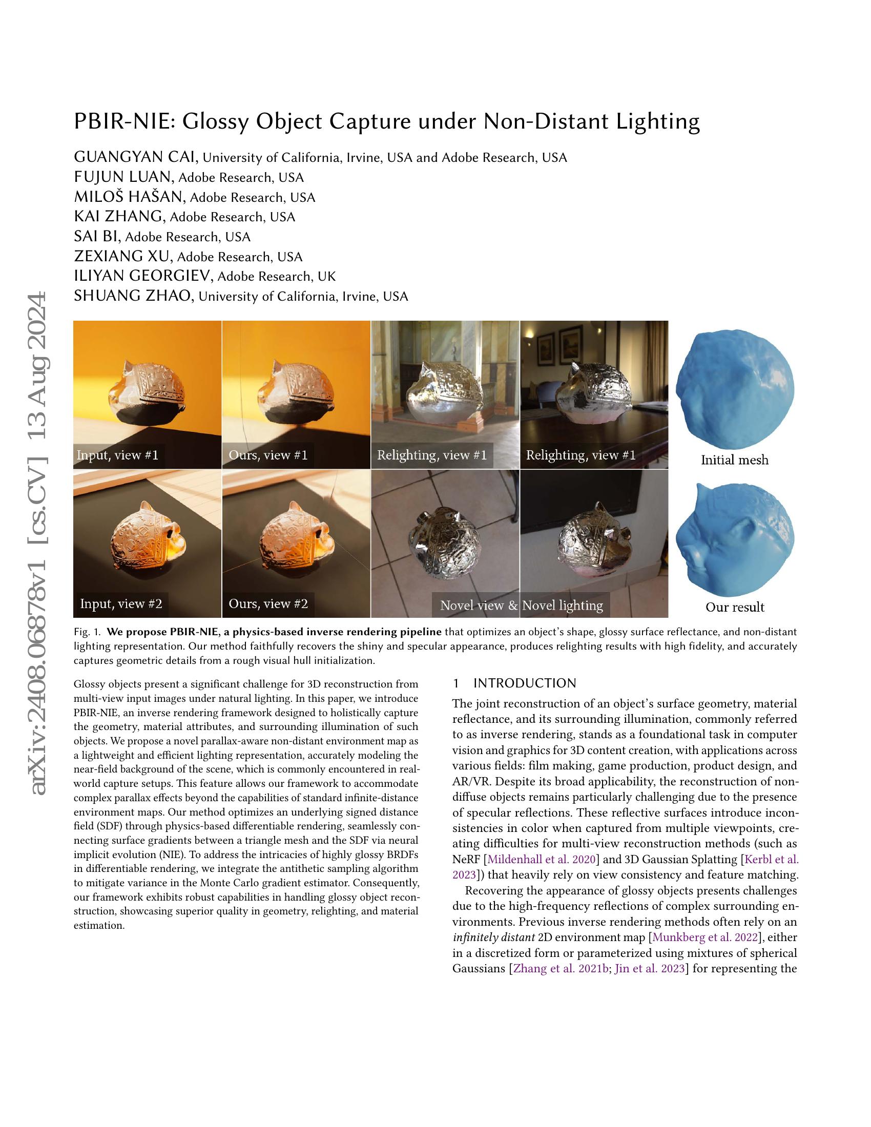 PBIR-NIE: Glossy Object Capture under Non-Distant Lighting - 智源社区论文