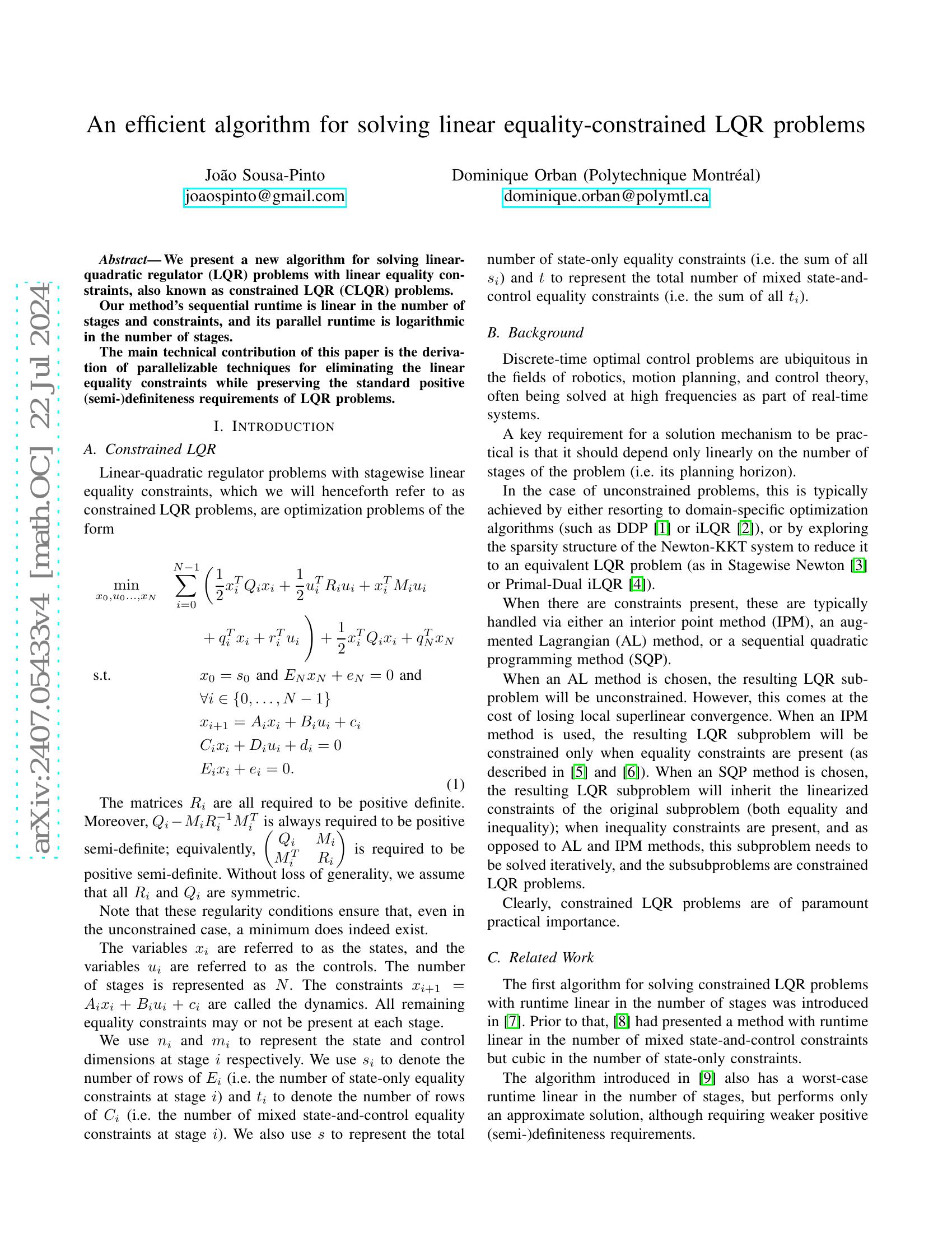 An efficient algorithm for solving linear equality-constrained LQR problems - 智源社区论文