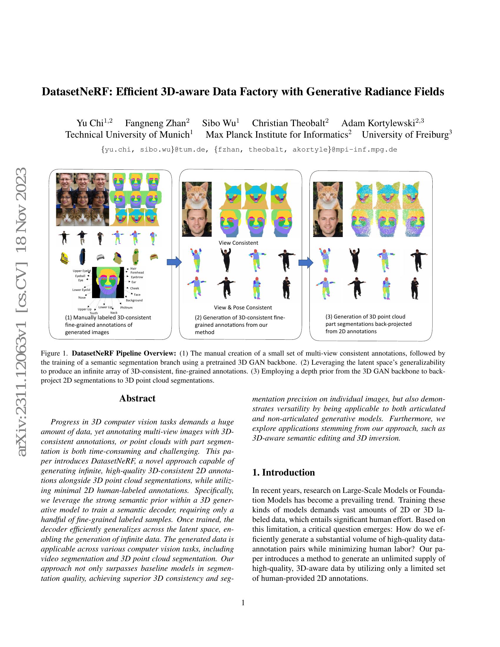 DatasetNeRF: Efficient 3D-aware Data Factory with Generative Radiance Fields - 智源社区论文
