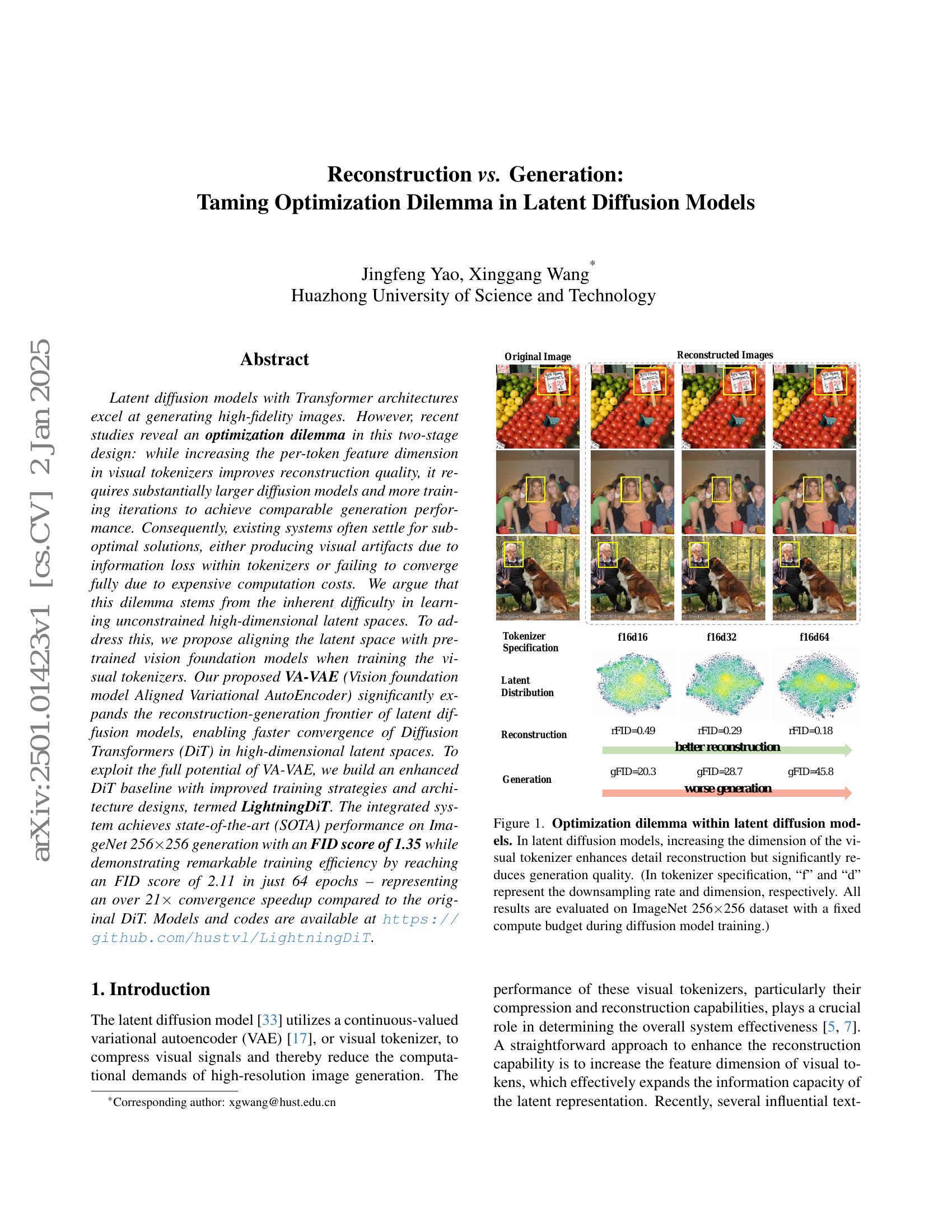 Reconstruction vs. Generation: Taming Optimization Dilemma in Latent Diffusion Models - 智源社区论文