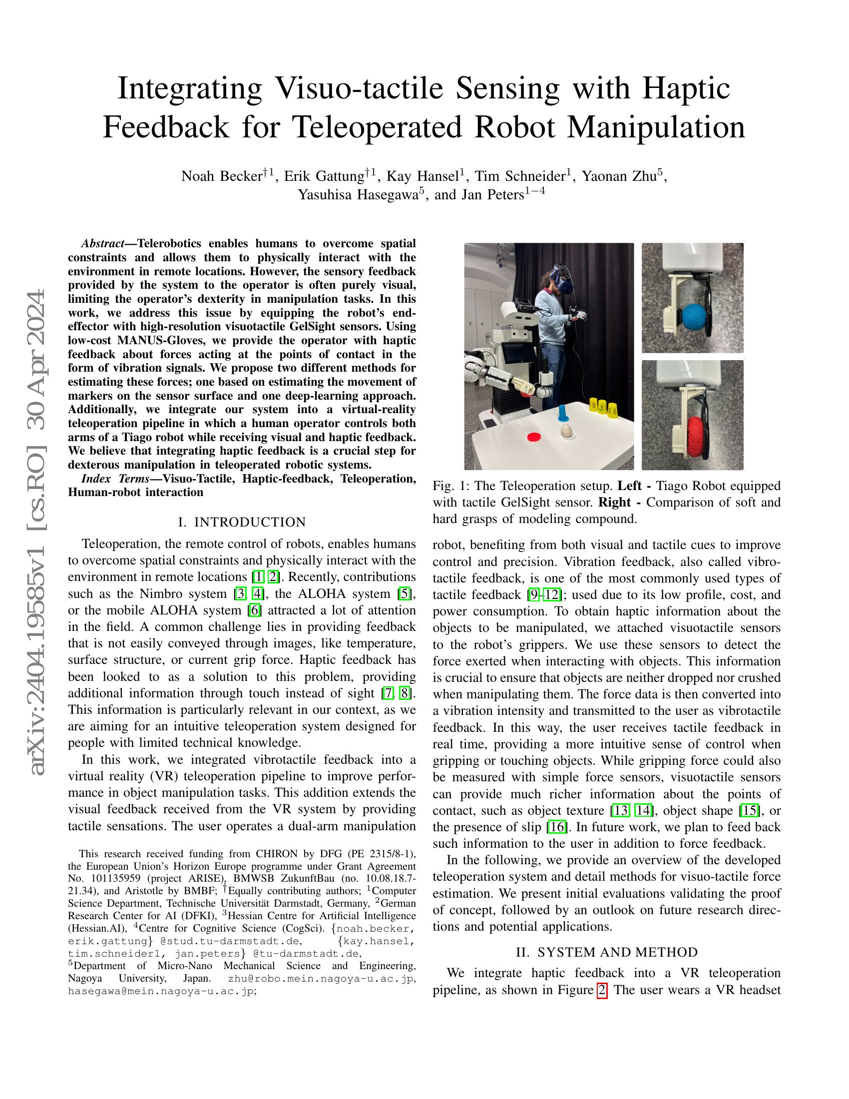 Integrating Visuo-tactile Sensing with Haptic Feedback for Teleoperated Robot Manipulation - 智源社区论文
