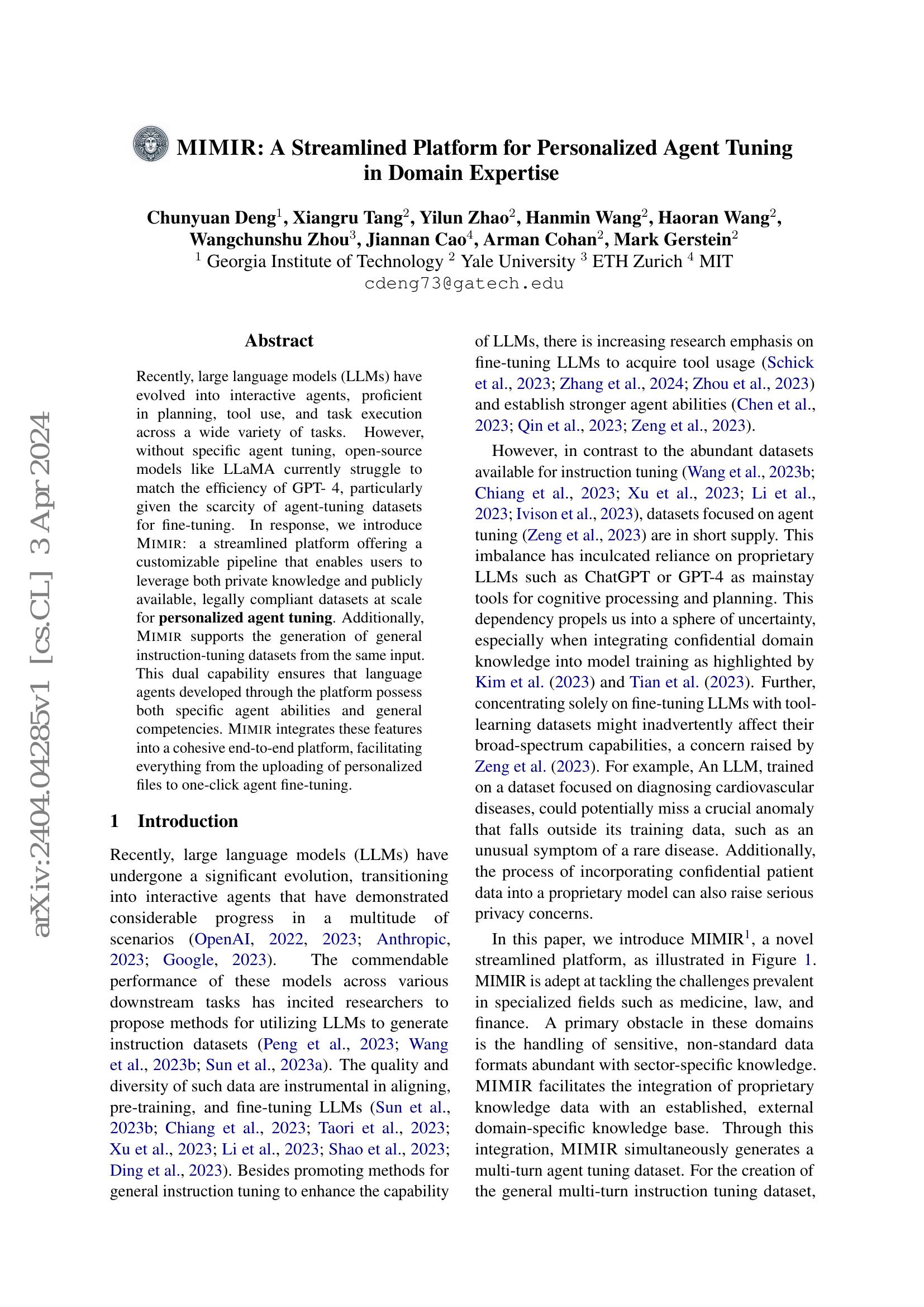 MIMIR: A Streamlined Platform for Personalized Agent Tuning in Domain Expertise - 智源社区论文