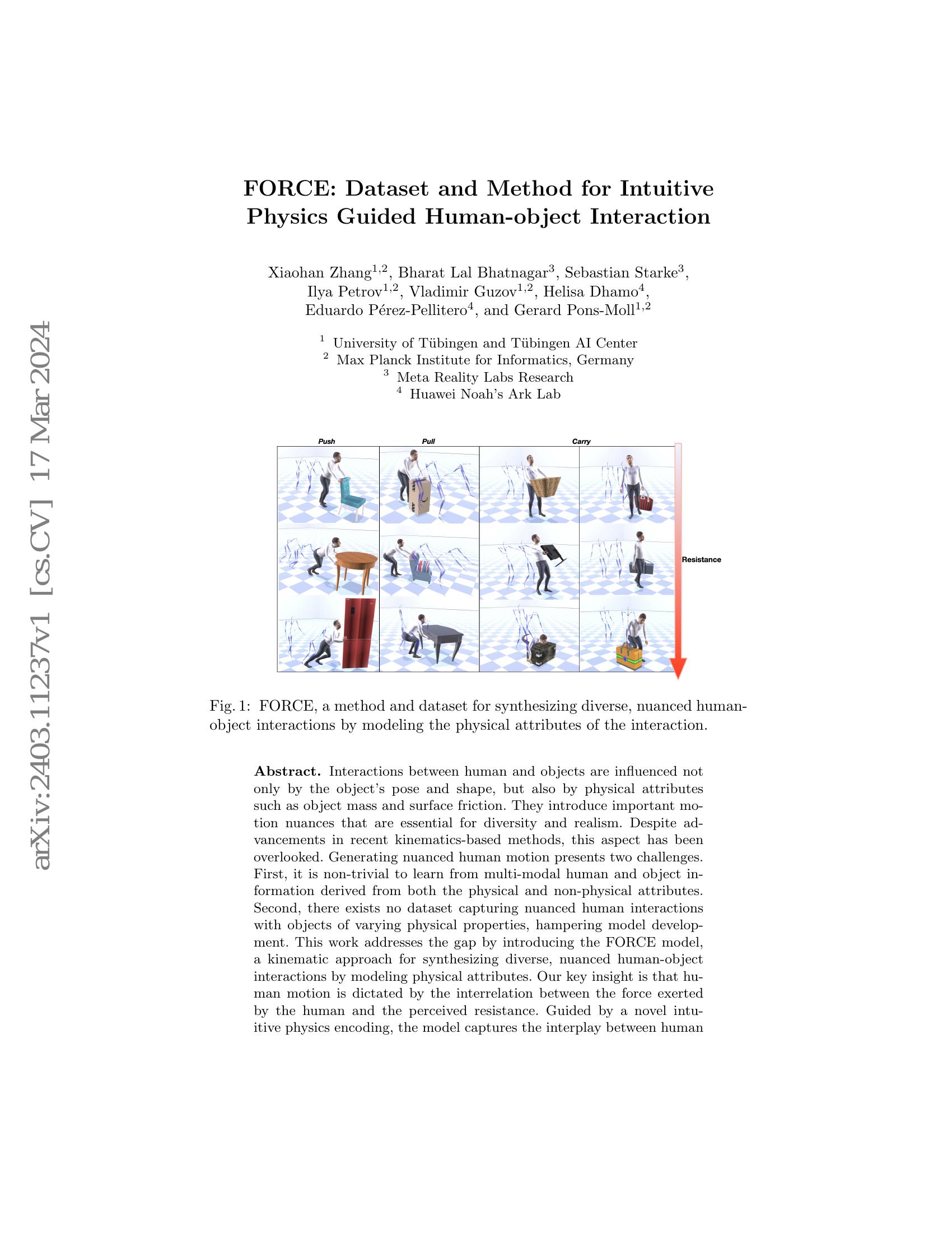 FORCE: Dataset and Method for Intuitive Physics Guided Human-object ...