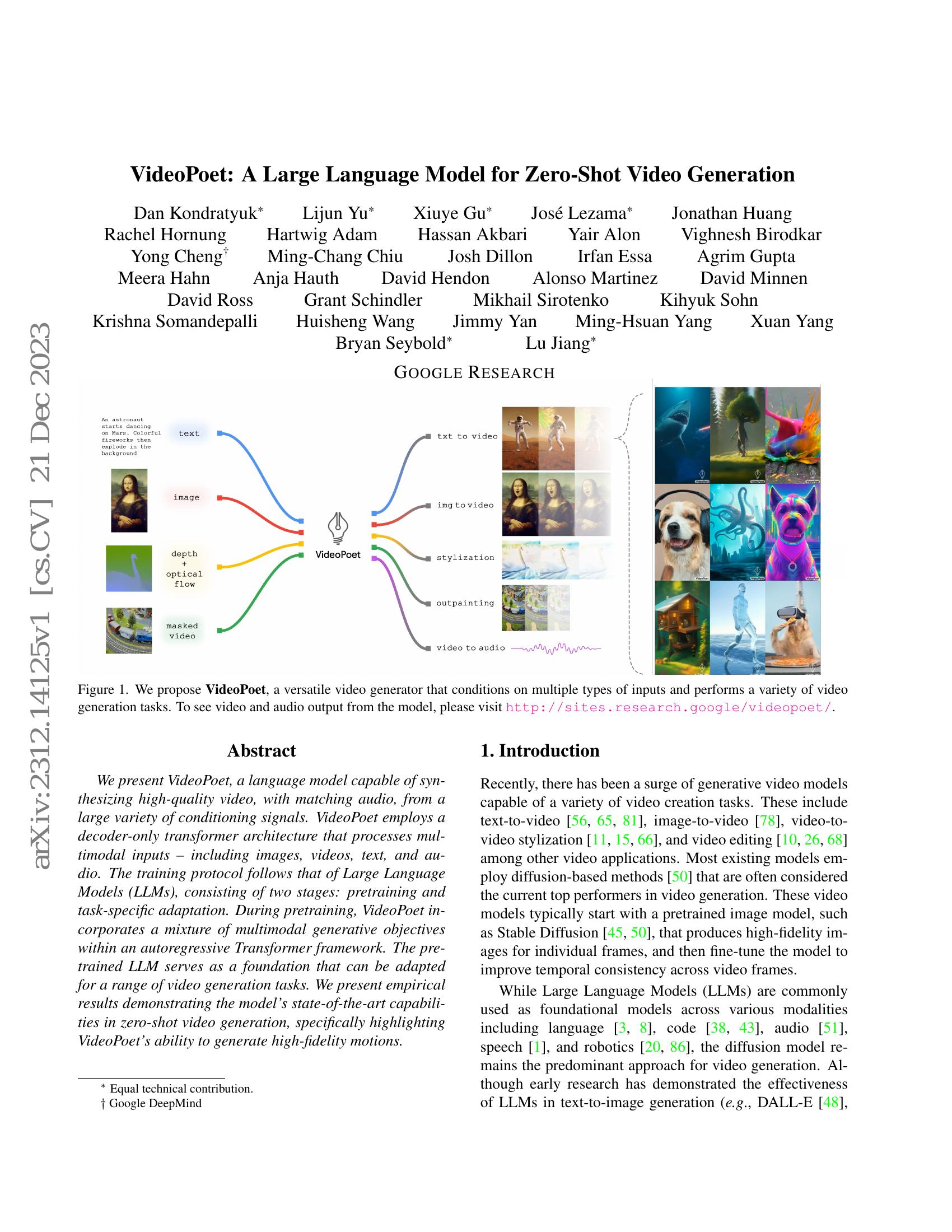 VideoPoet: A Large Language Model for Zero-Shot Video Generation - 智源社区论文