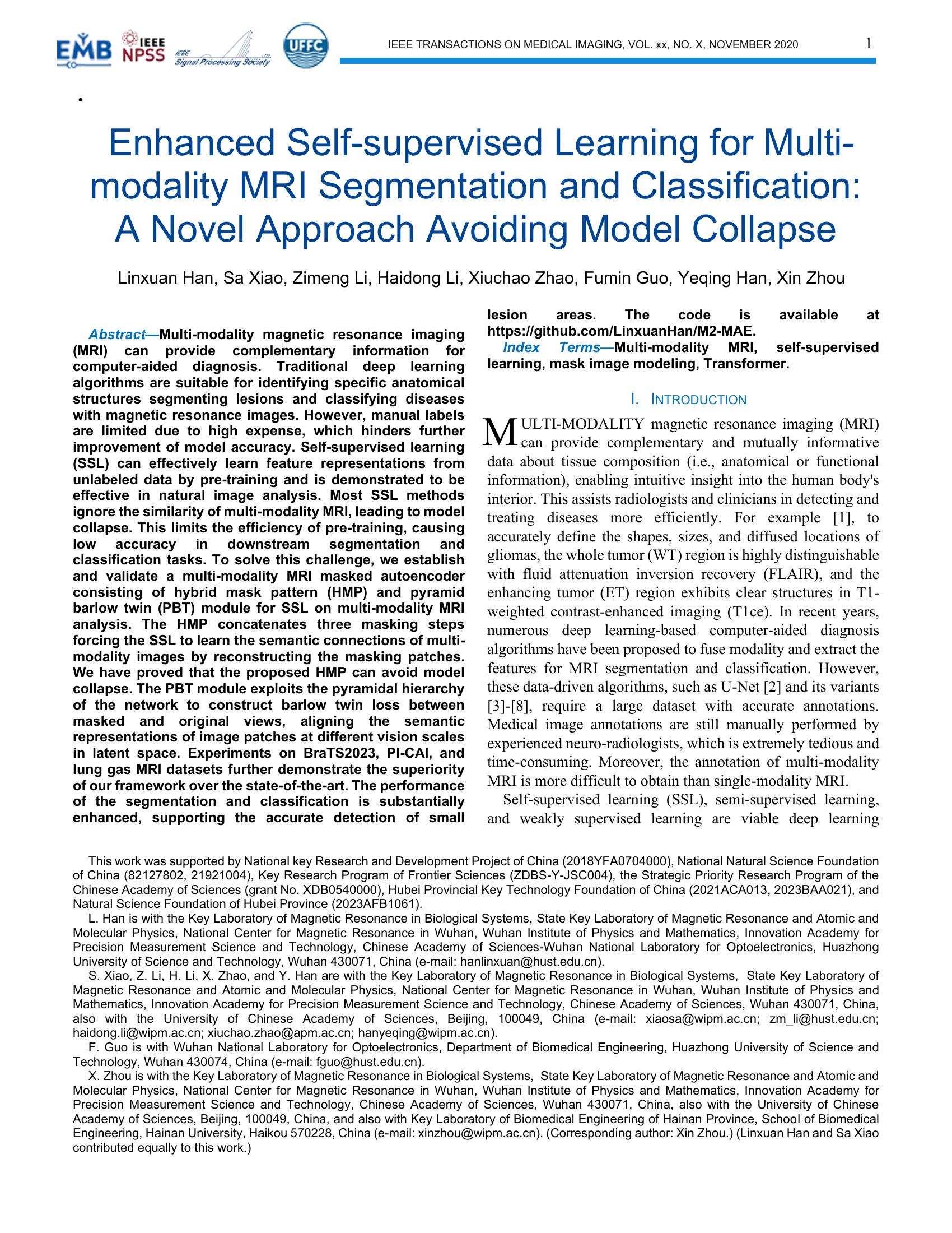 Enhanced Self-supervised Learning for Multi-modality MRI Segmentation and Classification: A ...