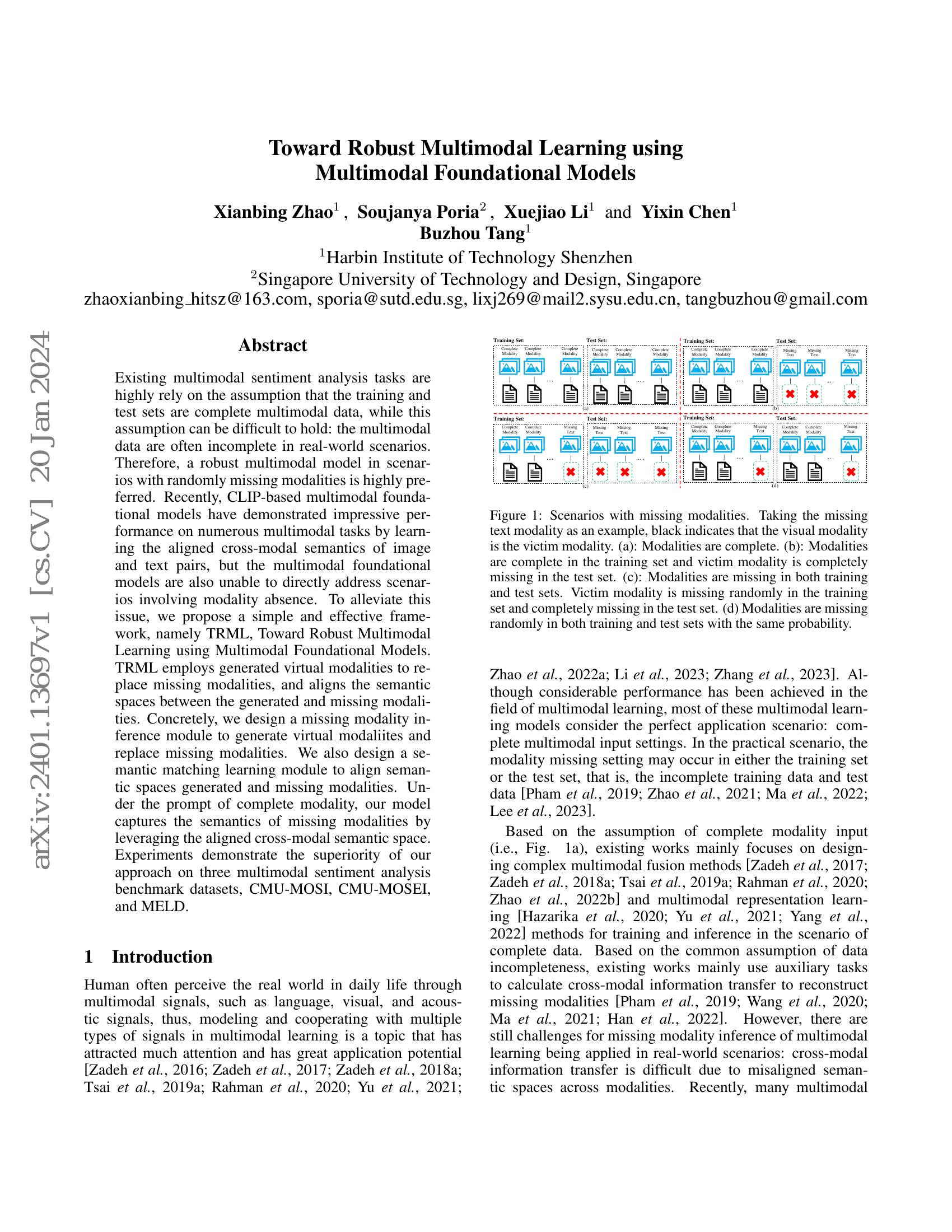 Toward Robust Multimodal Learning using Multimodal Foundational Models - 智源社区论文