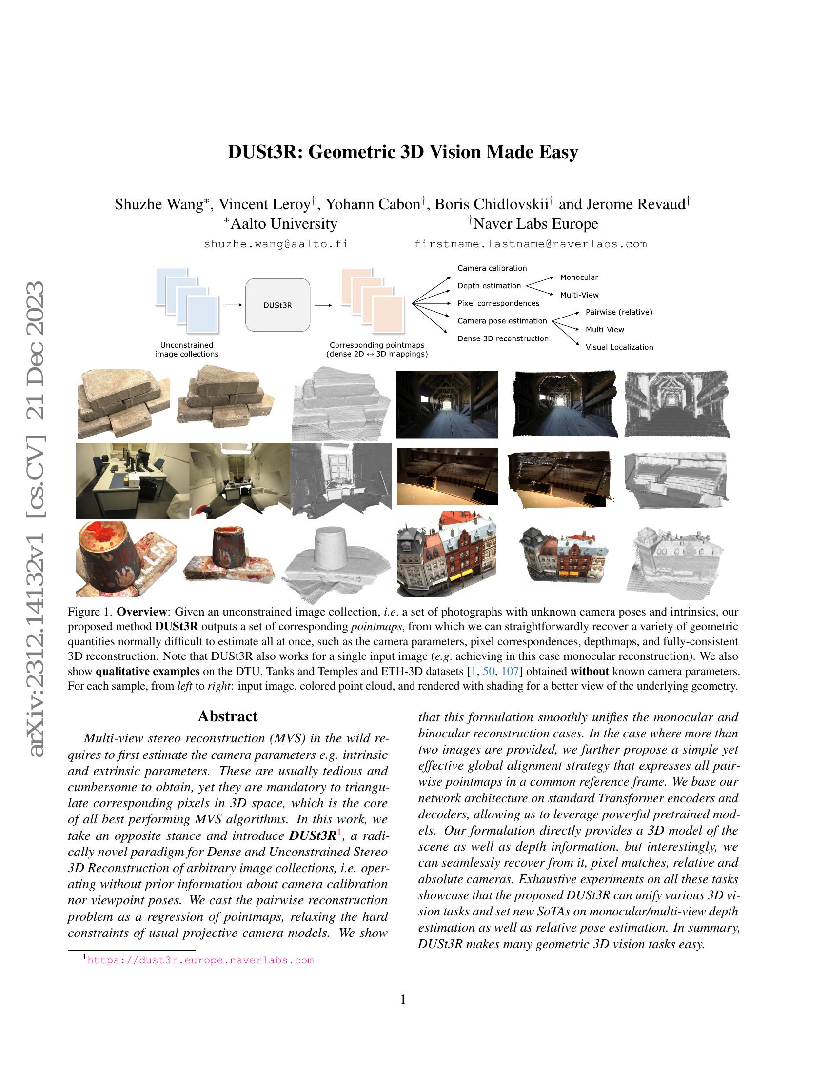 DUSt3R: Geometric 3D Vision Made Easy - 智源社区论文