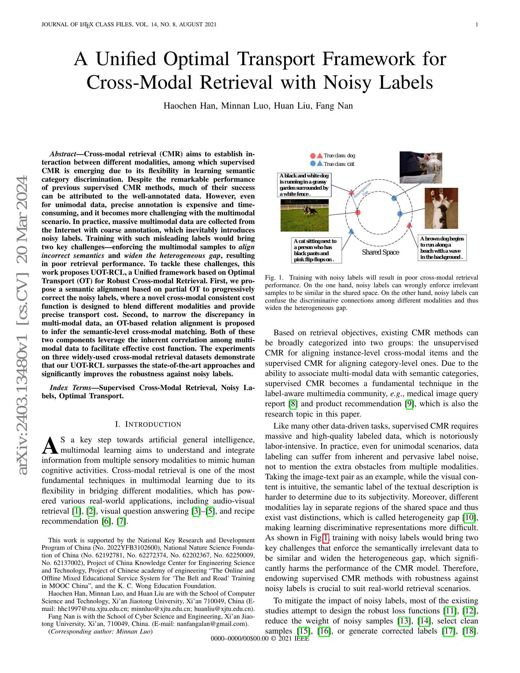 A Unified Optimal Transport Framework for Cross-Modal Retrieval with Noisy Labels - 智源社区论文