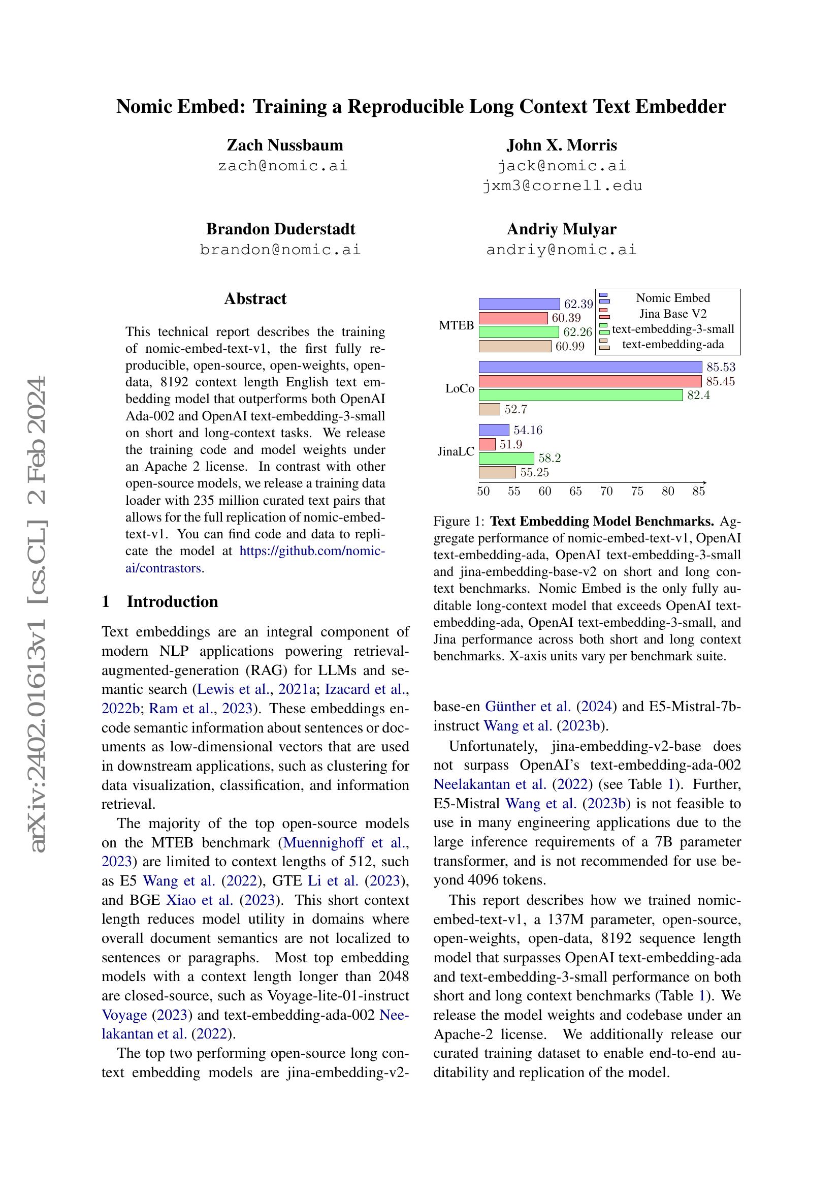 Nomic Embed: Training a Reproducible Long Context Text Embedder - 智源社区论文