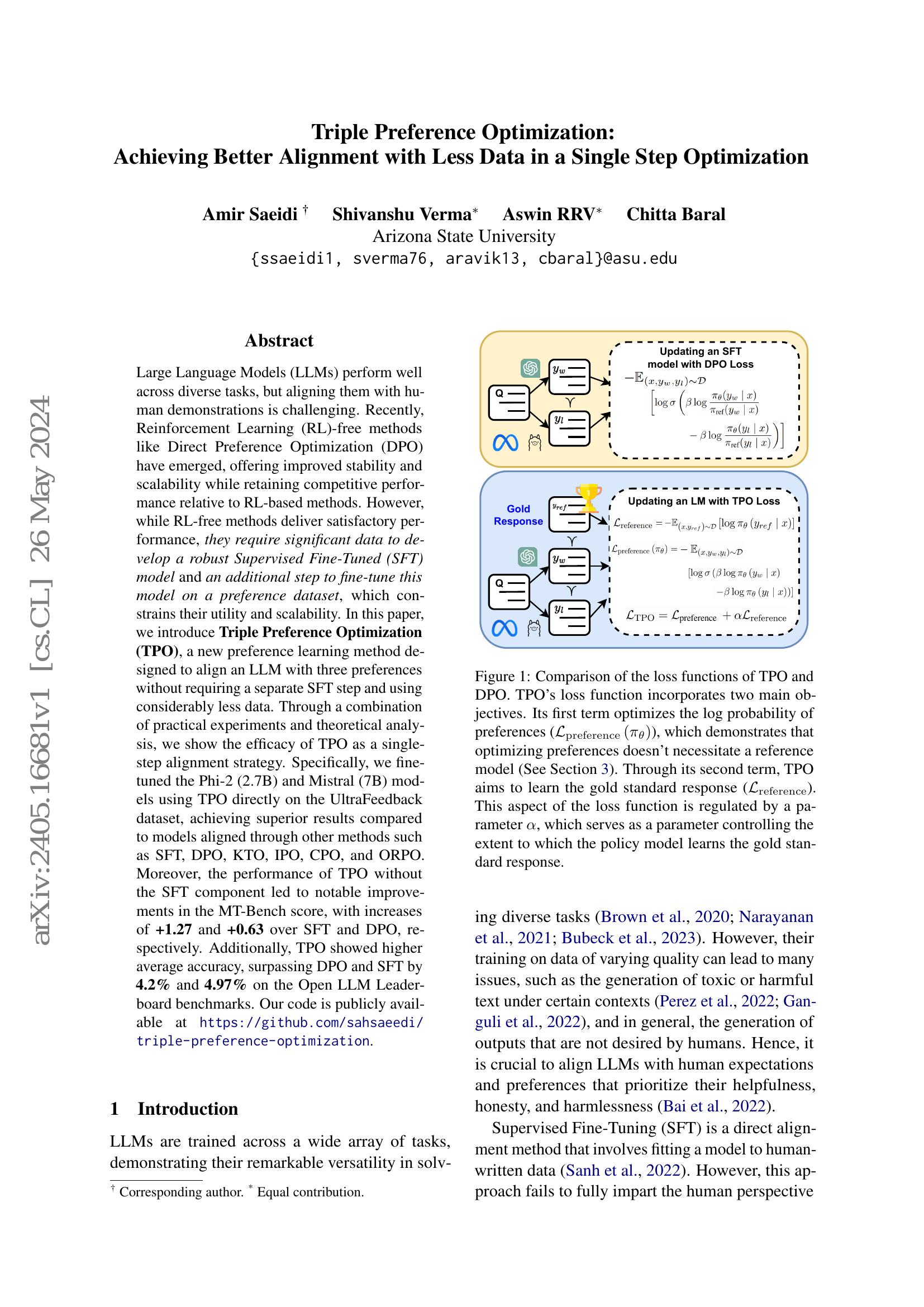 Triple Preference Optimization: Achieving Better Alignment with Less ...