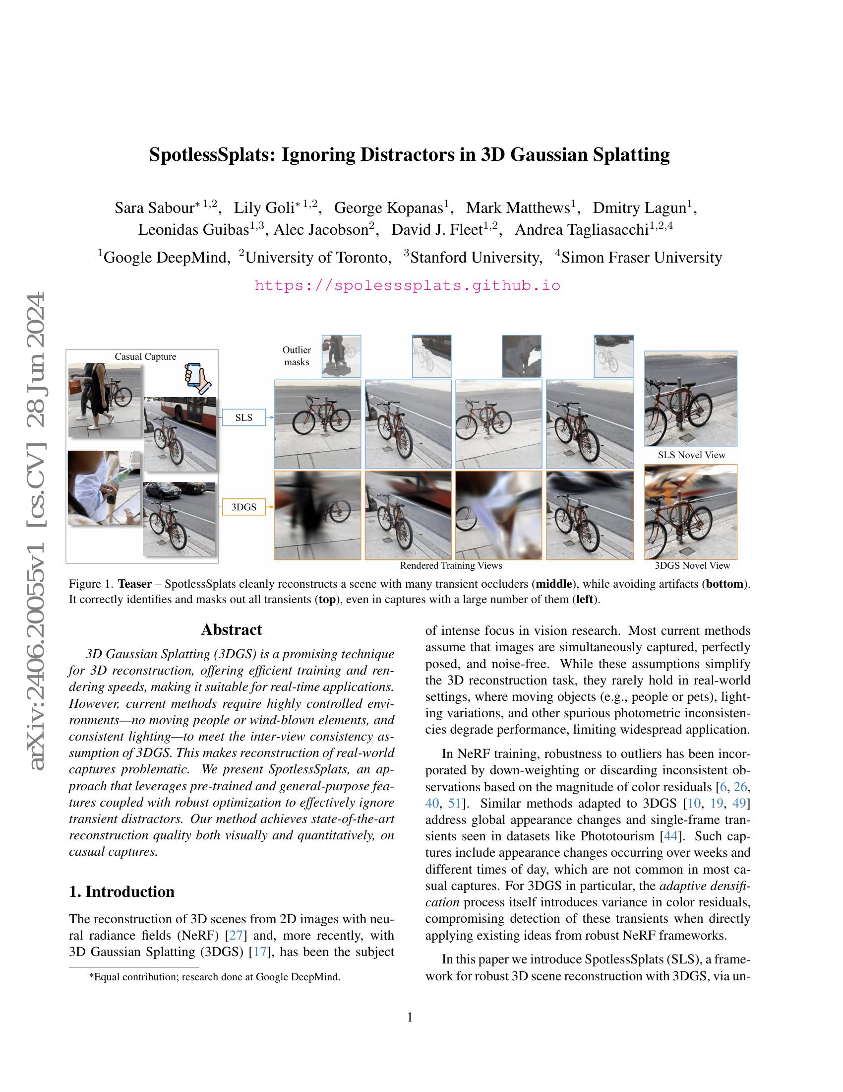 SpotlessSplats: Ignoring Distractors in 3D Gaussian Splatting - 智源社区论文