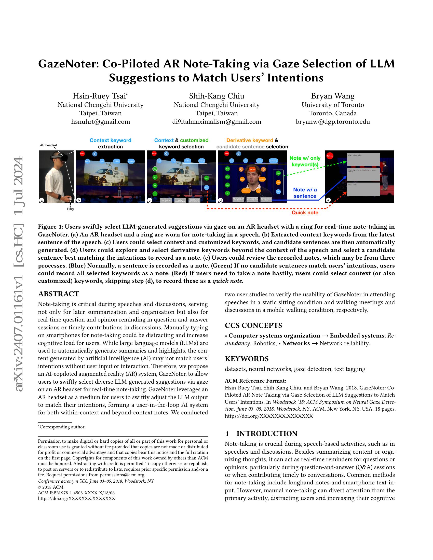 GazeNoter: Co-Piloted AR Note-Taking via Gaze Selection of LLM ...