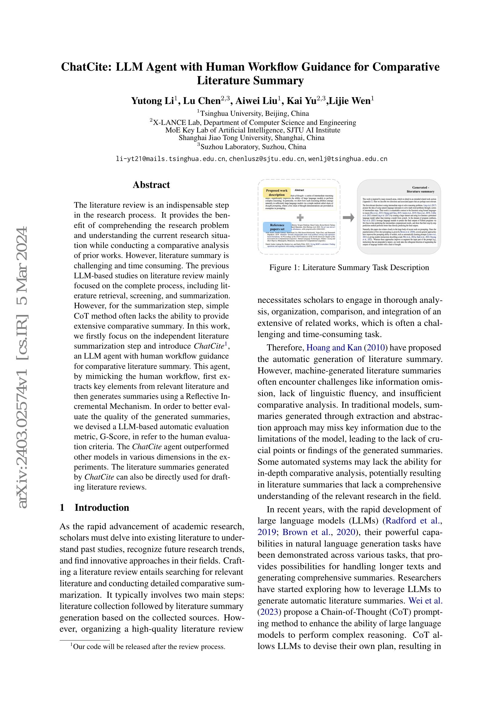 ChatCite: LLM Agent with Human Workflow Guidance for Comparative ...