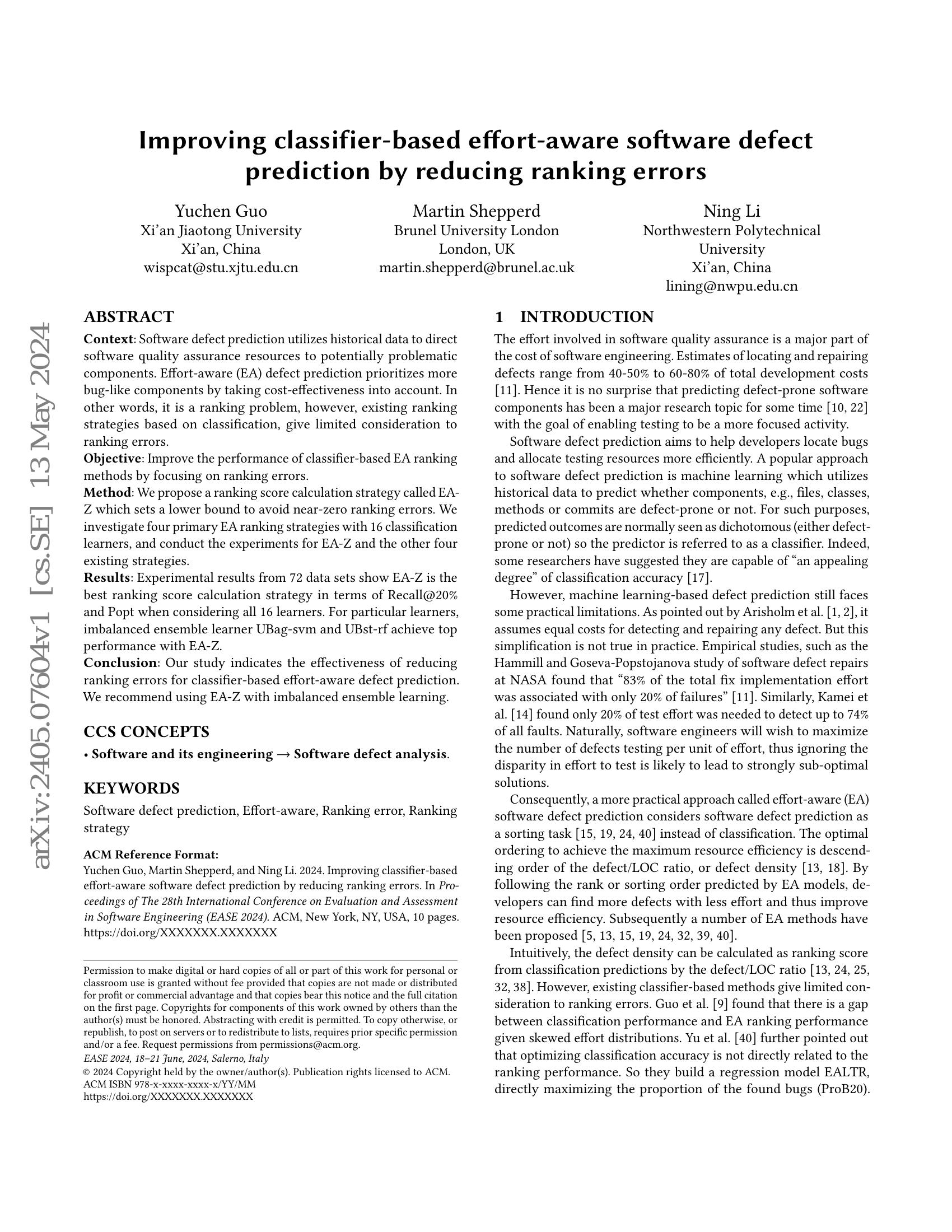 Improving classifier-based effort-aware software defect prediction by ...