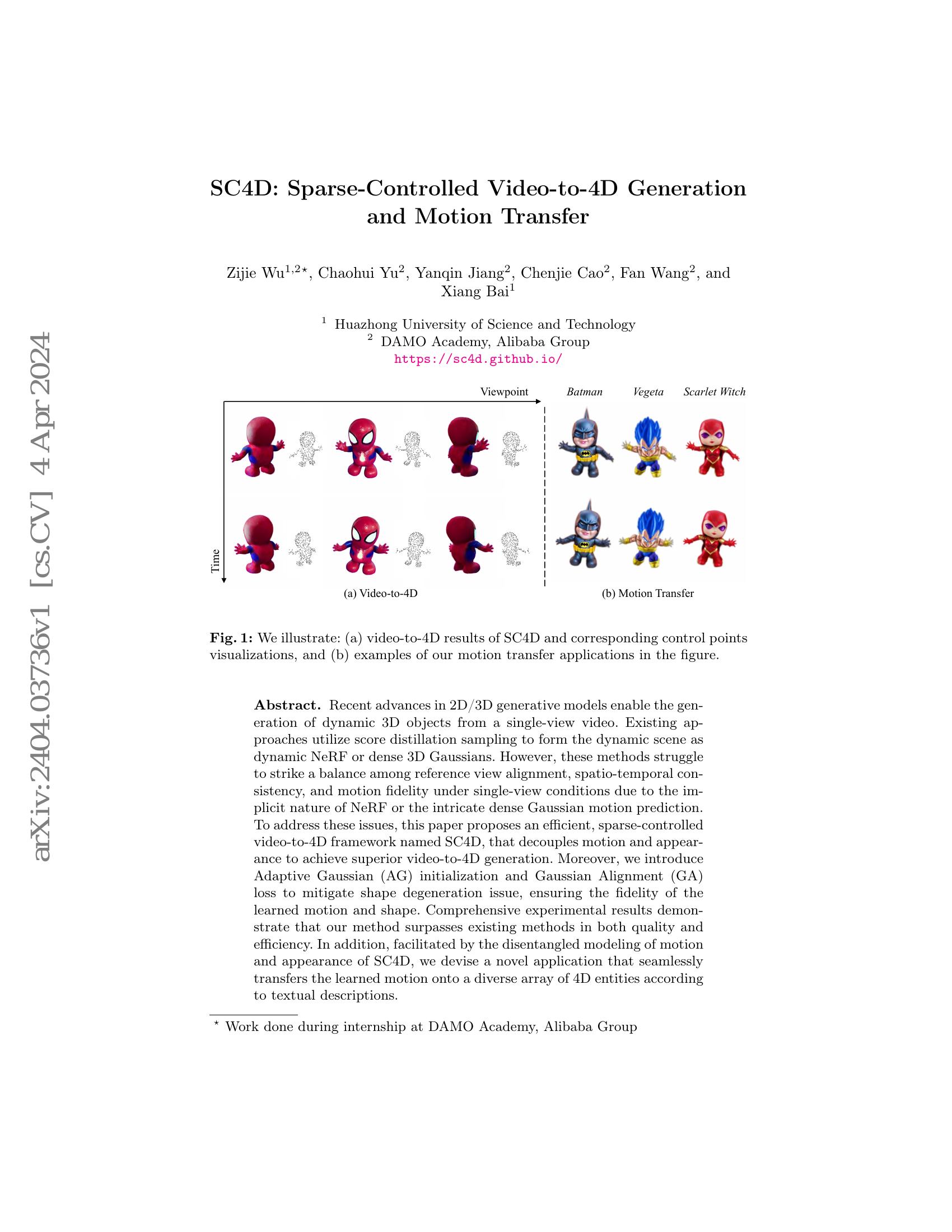 SC4D: Sparse-Controlled Video-to-4D Generation and Motion Transfer - 智源社区论文