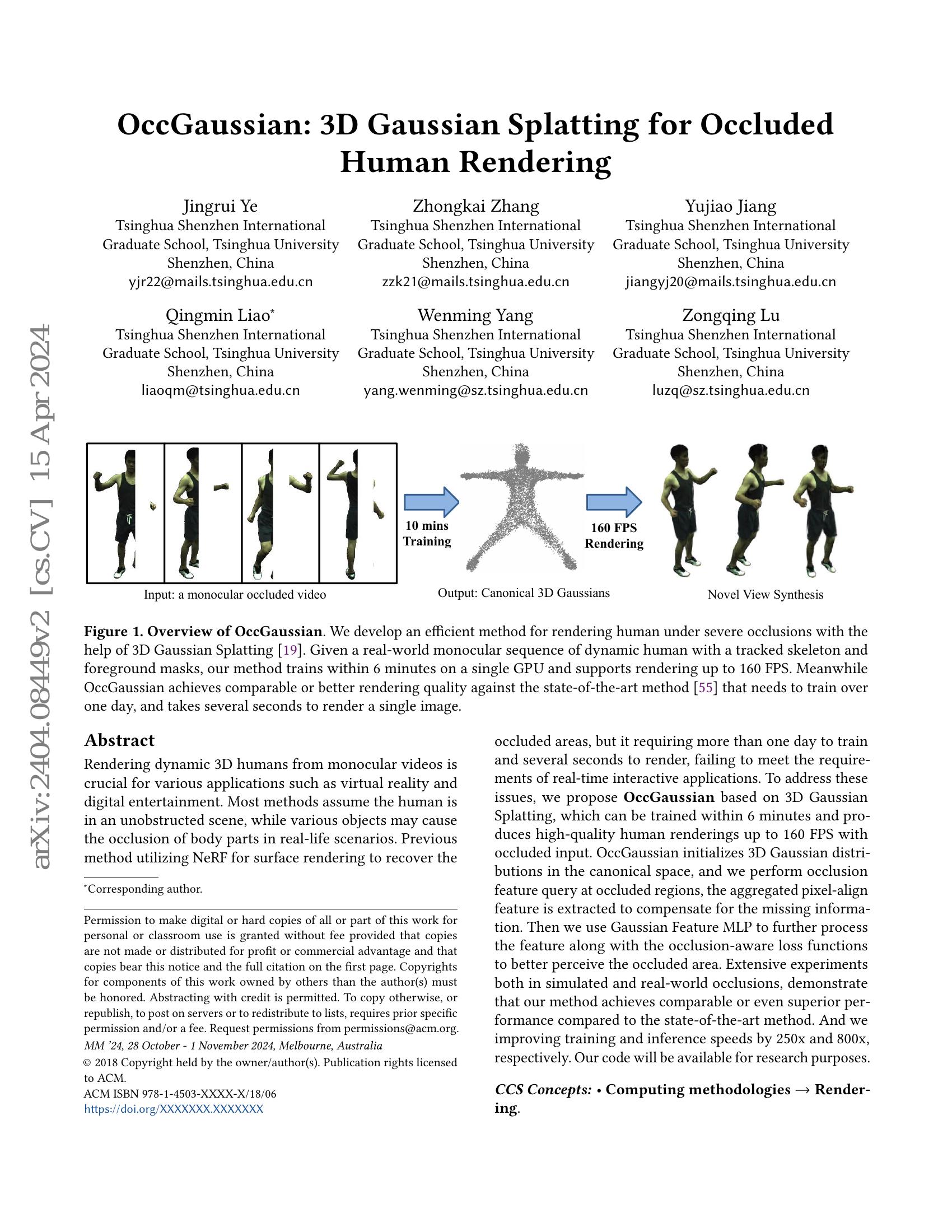 OccGaussian: 3D Gaussian Splatting for Occluded Human Rendering - 智源社区论文