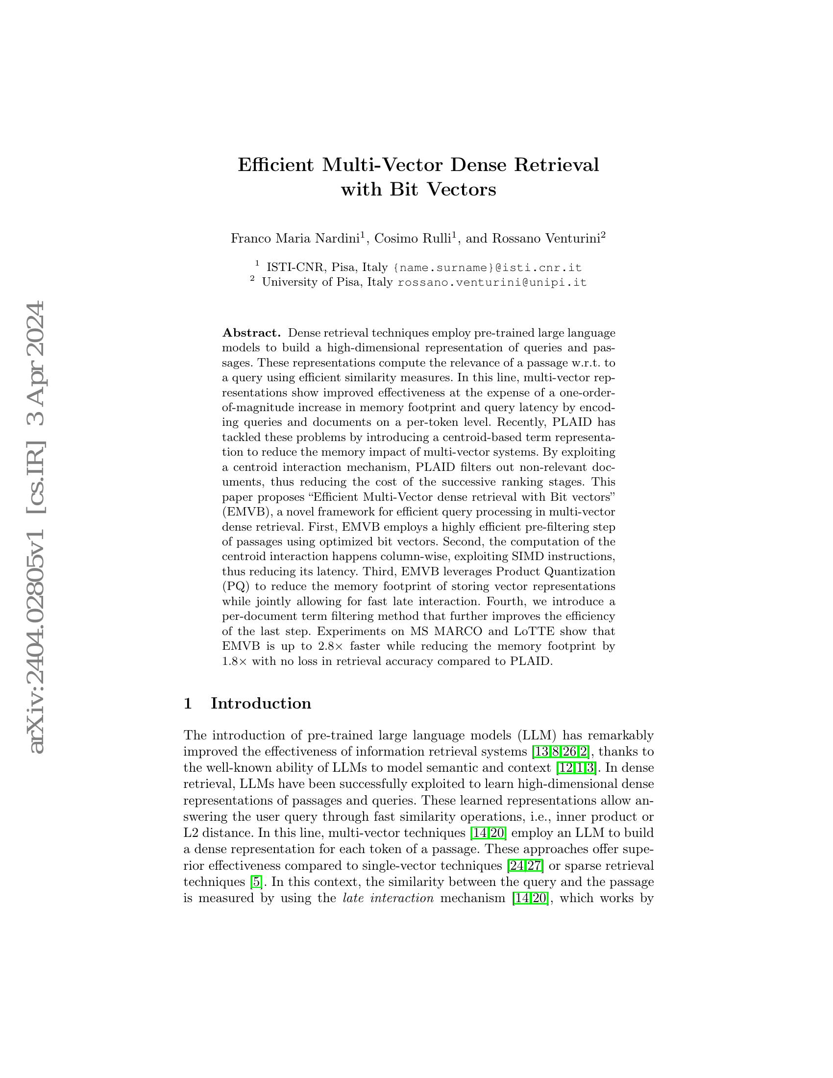 Efficient Multi-Vector Dense Retrieval Using Bit Vectors - 智源社区论文