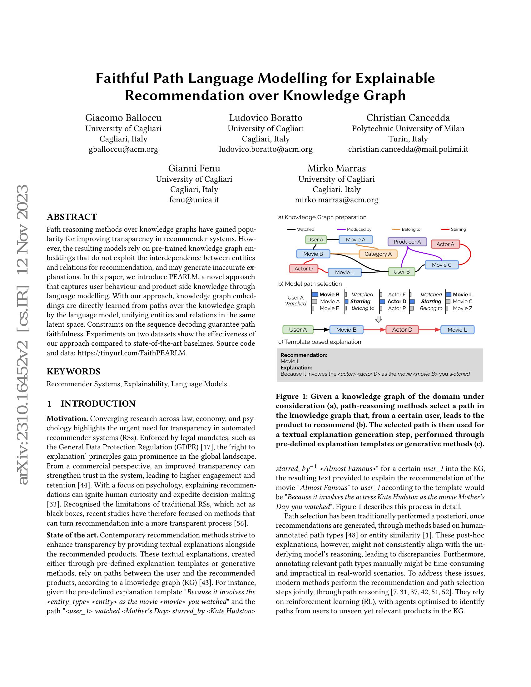 Faithful Path Language Modelling for Explainable Recommendation over Knowledge Graph - 智源社区论文