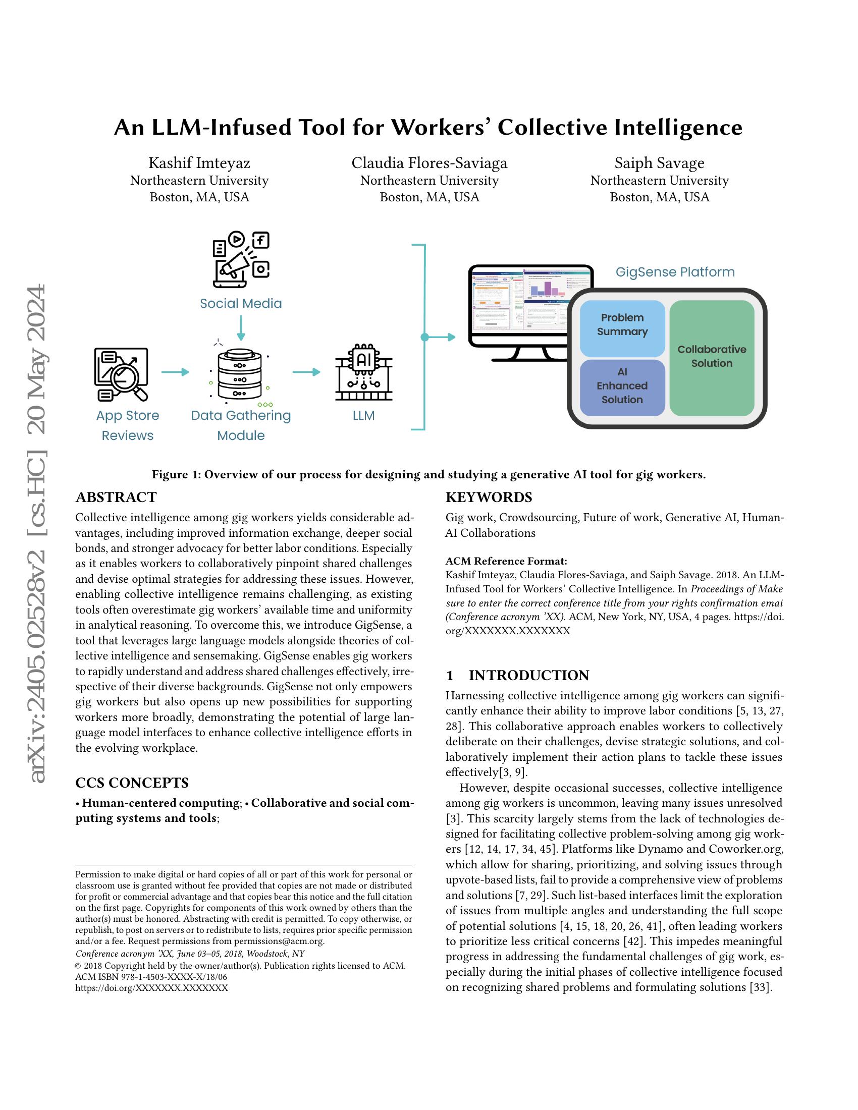 GigSense: An LLM-Infused Tool forWorkers' Collective Intelligence - 智源社区论文