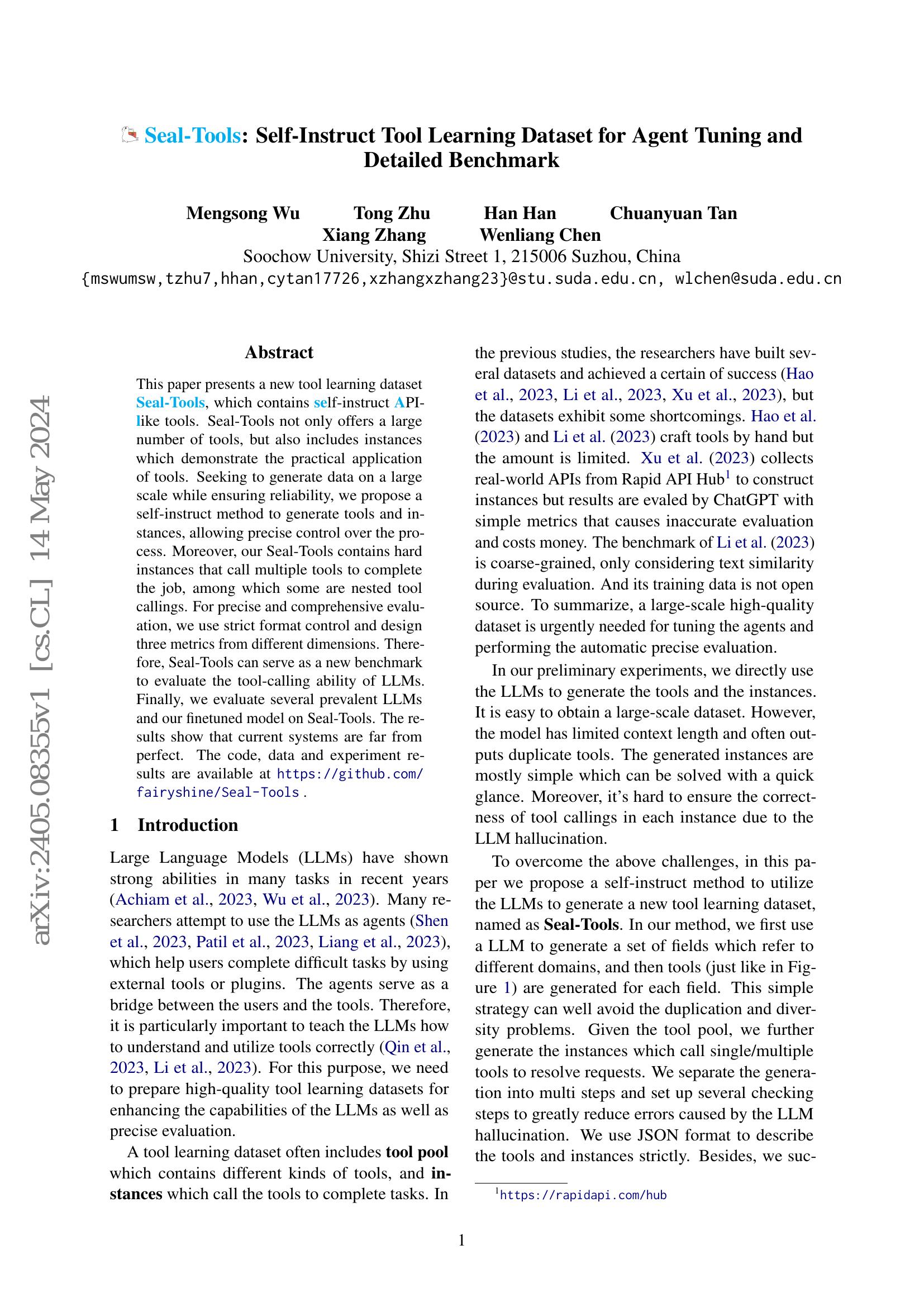 Seal-Tools: Self-Instruct Tool Learning Dataset for Agent Tuning and Detailed Benchmark - 智源社区论文